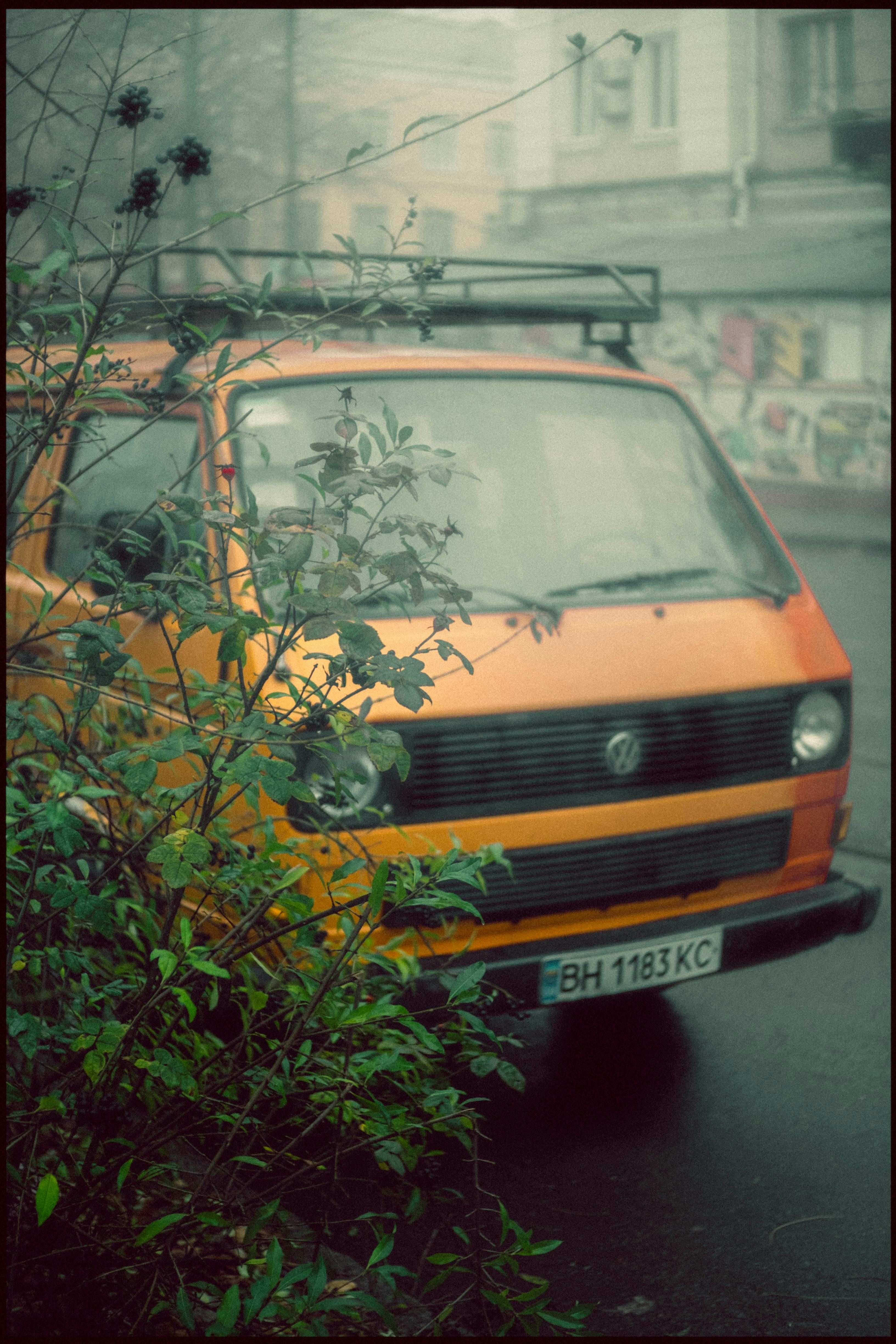 Orange Classic Van Parked on Roadside · Free Stock Photo