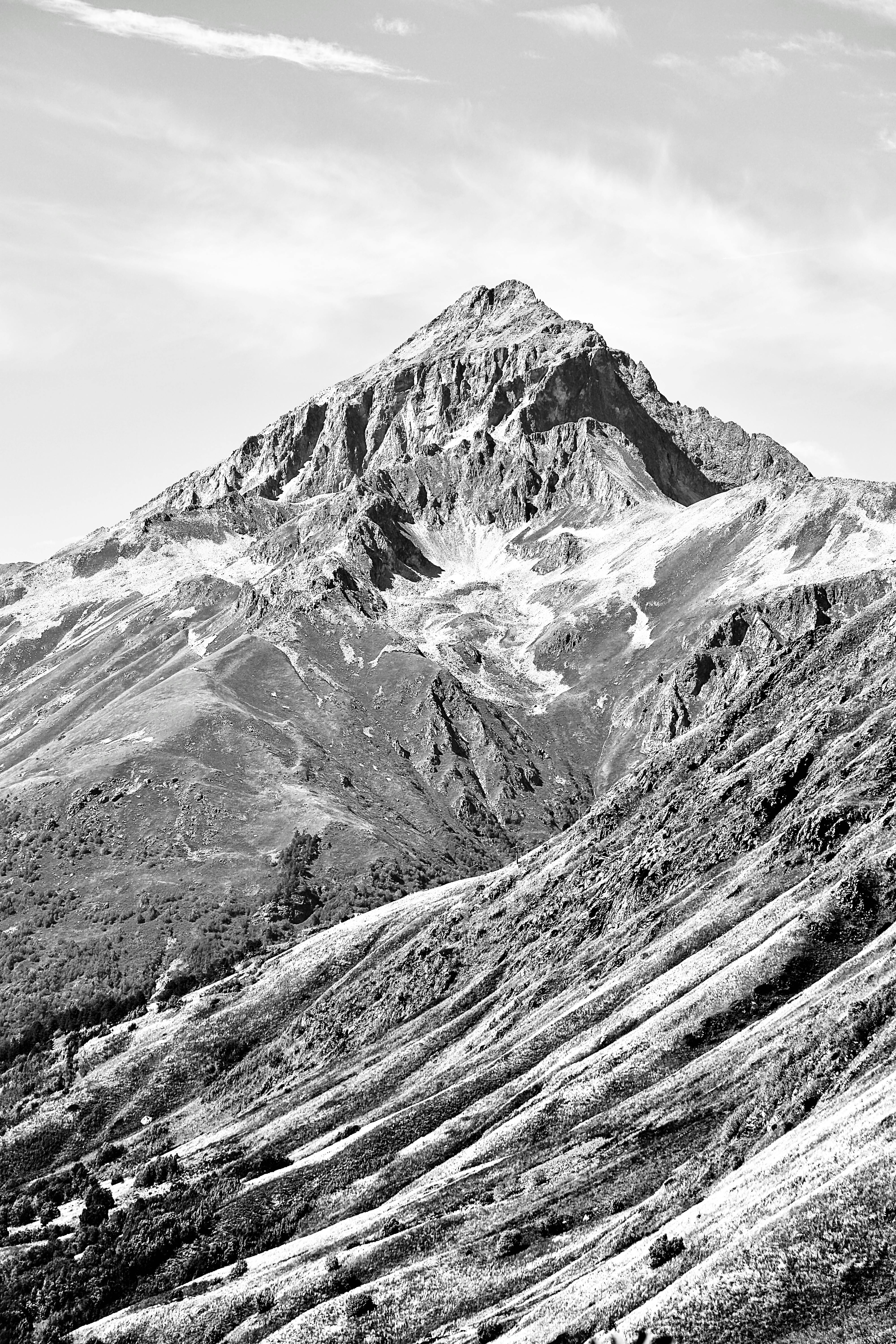 Grayscale Photo of a Mountain · Free Stock Photo
