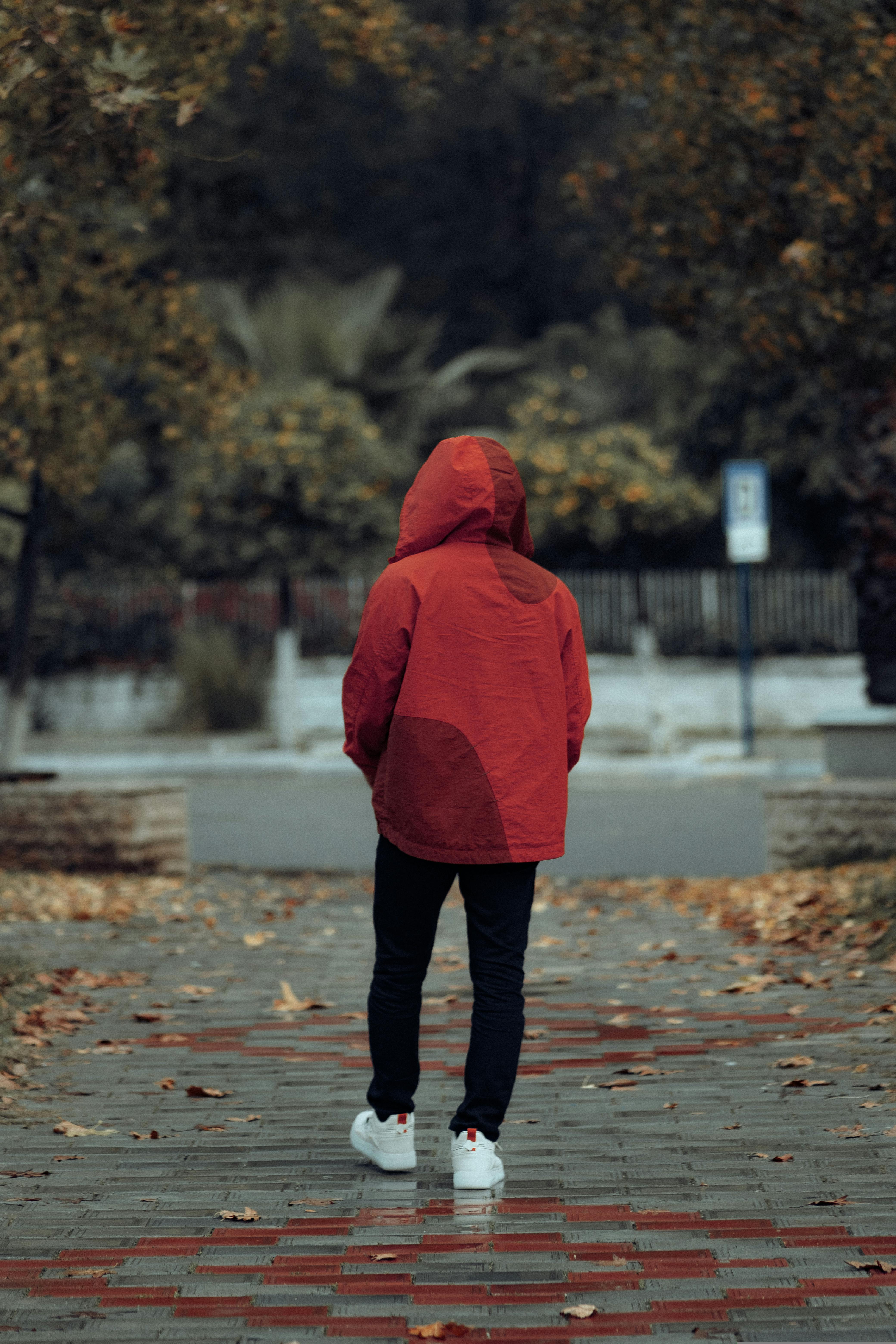 Back View of a Person Wearing Red Hoodie Jacket · Free Stock Photo