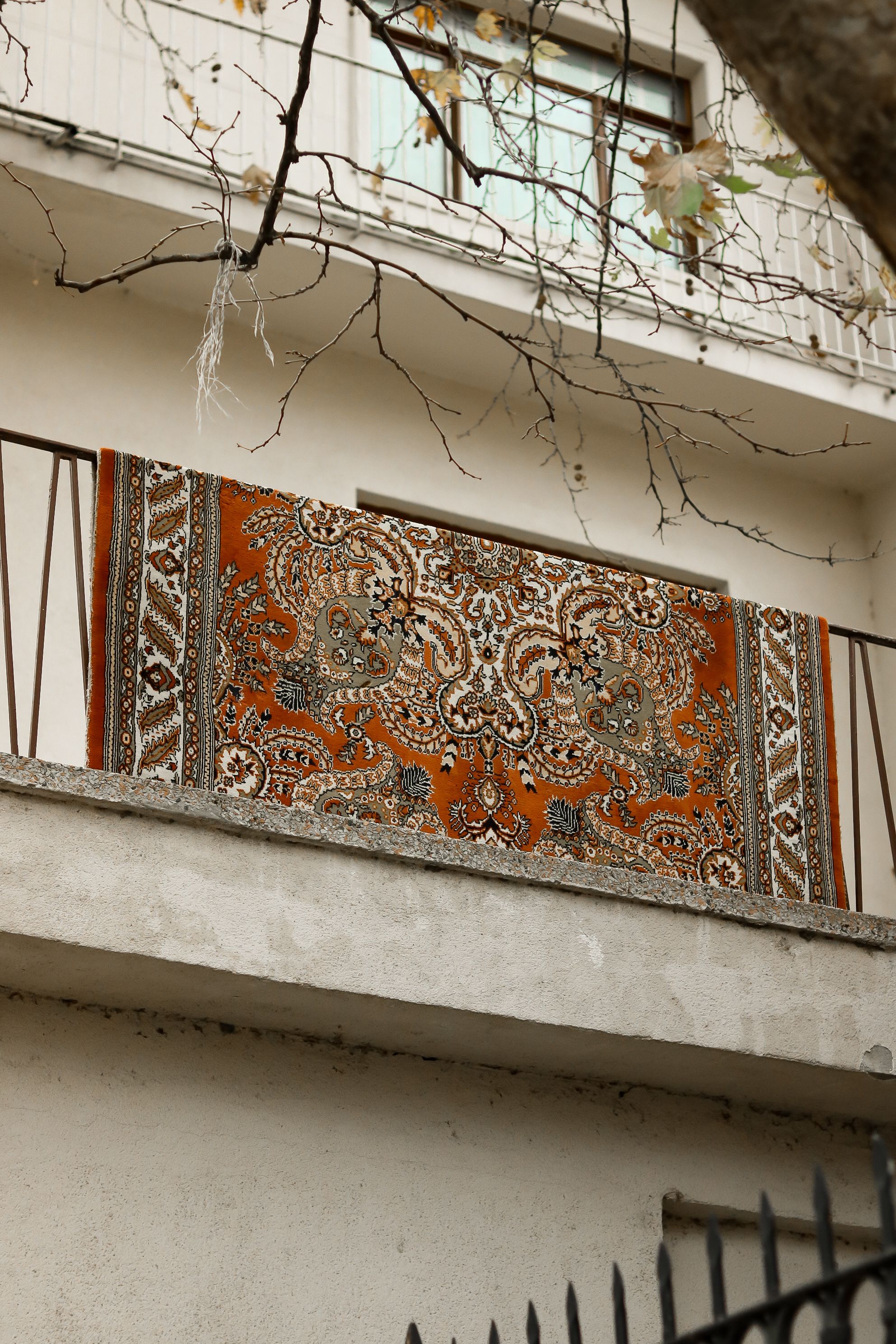 A Carpet Hanging on Metal Railing while Drying · Free Stock Photo