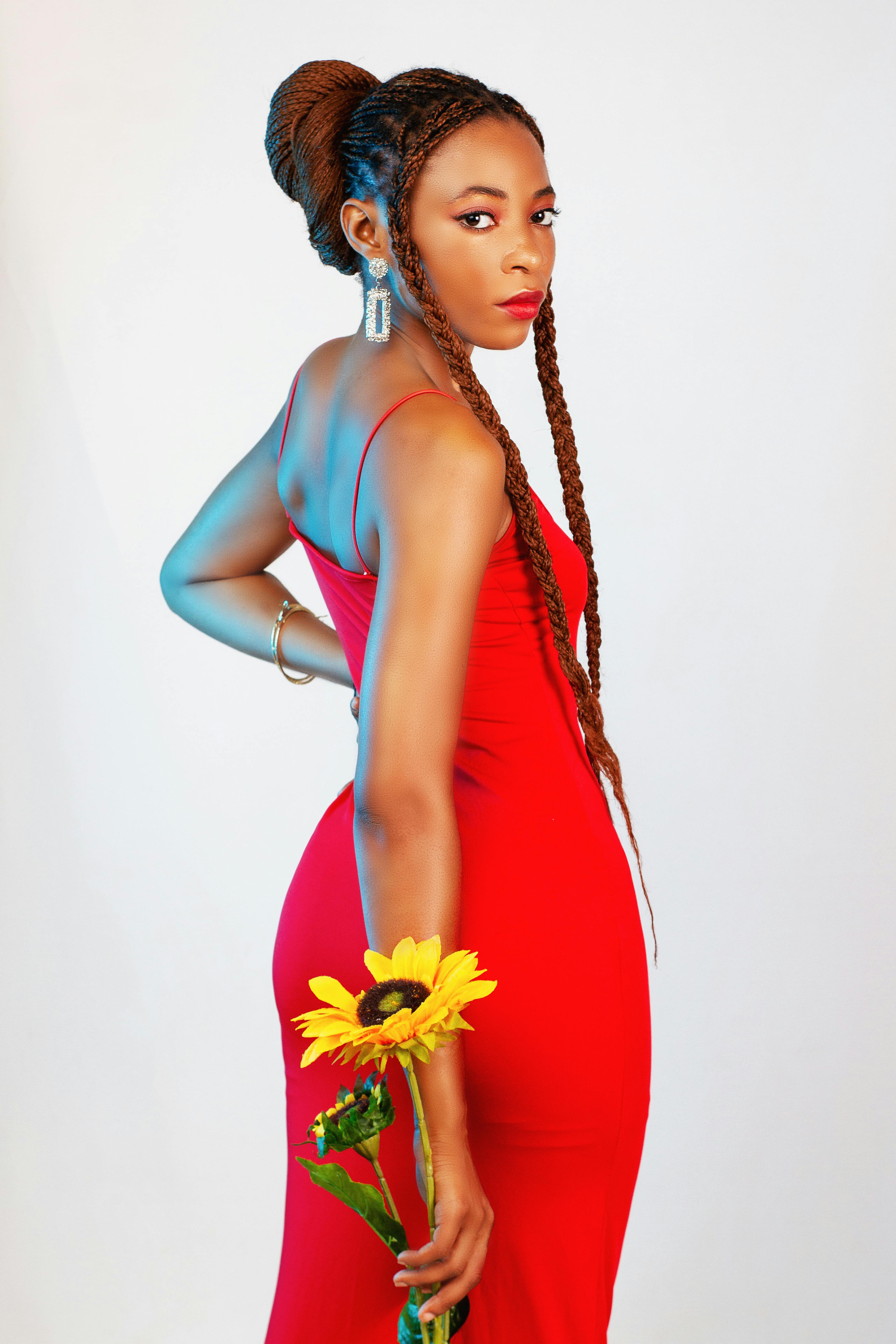 Studio Shot of Woman in Long Red Dress · Free Stock Photo