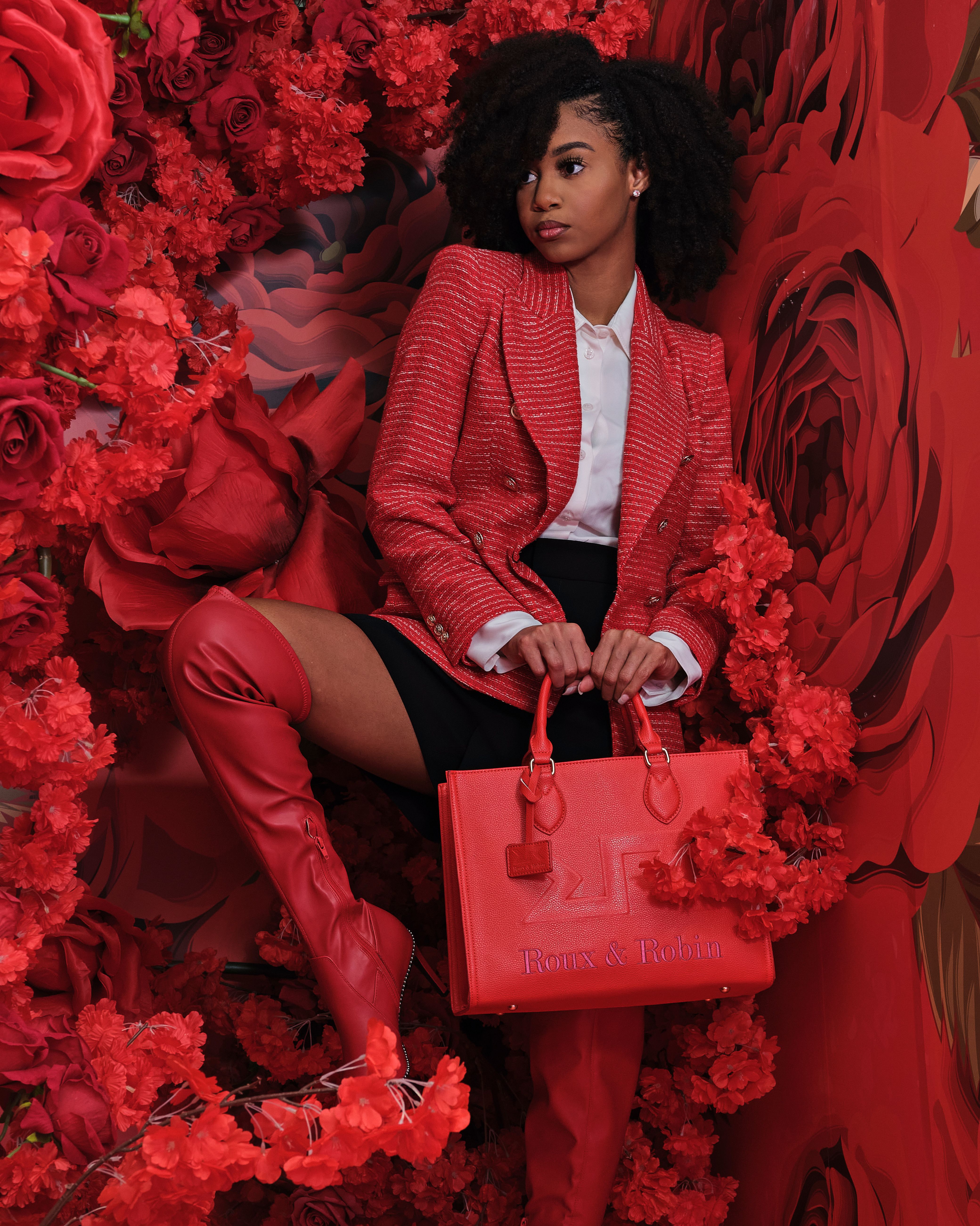 Studio Shoot of a Woman in Red Clothing Surrounded by Roses · Free ...