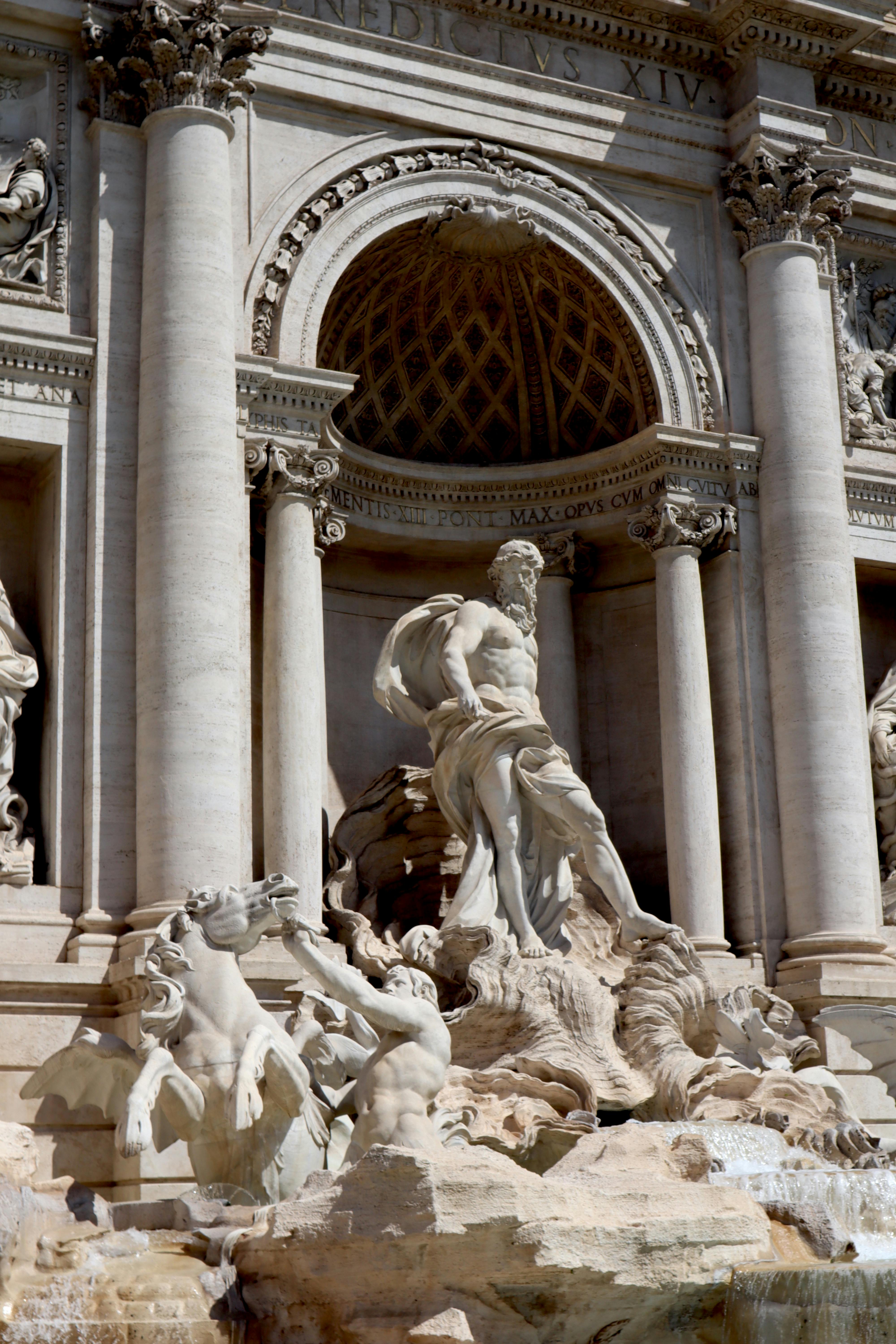 Majestic View of Trevi Fountain Statues in Rome · Free Stock Photo