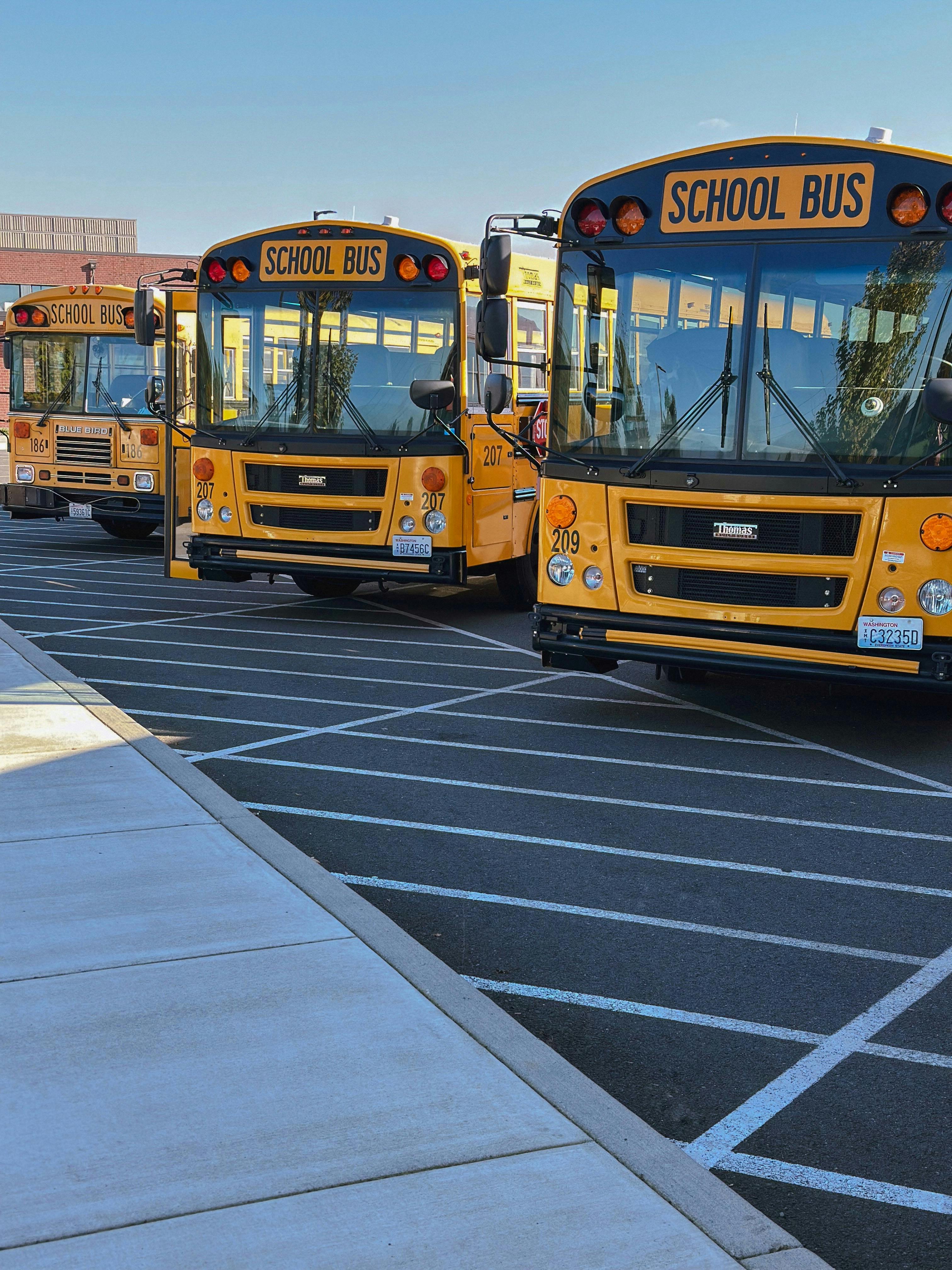 School Buses Parked in a Parking Lot · Free Stock Photo