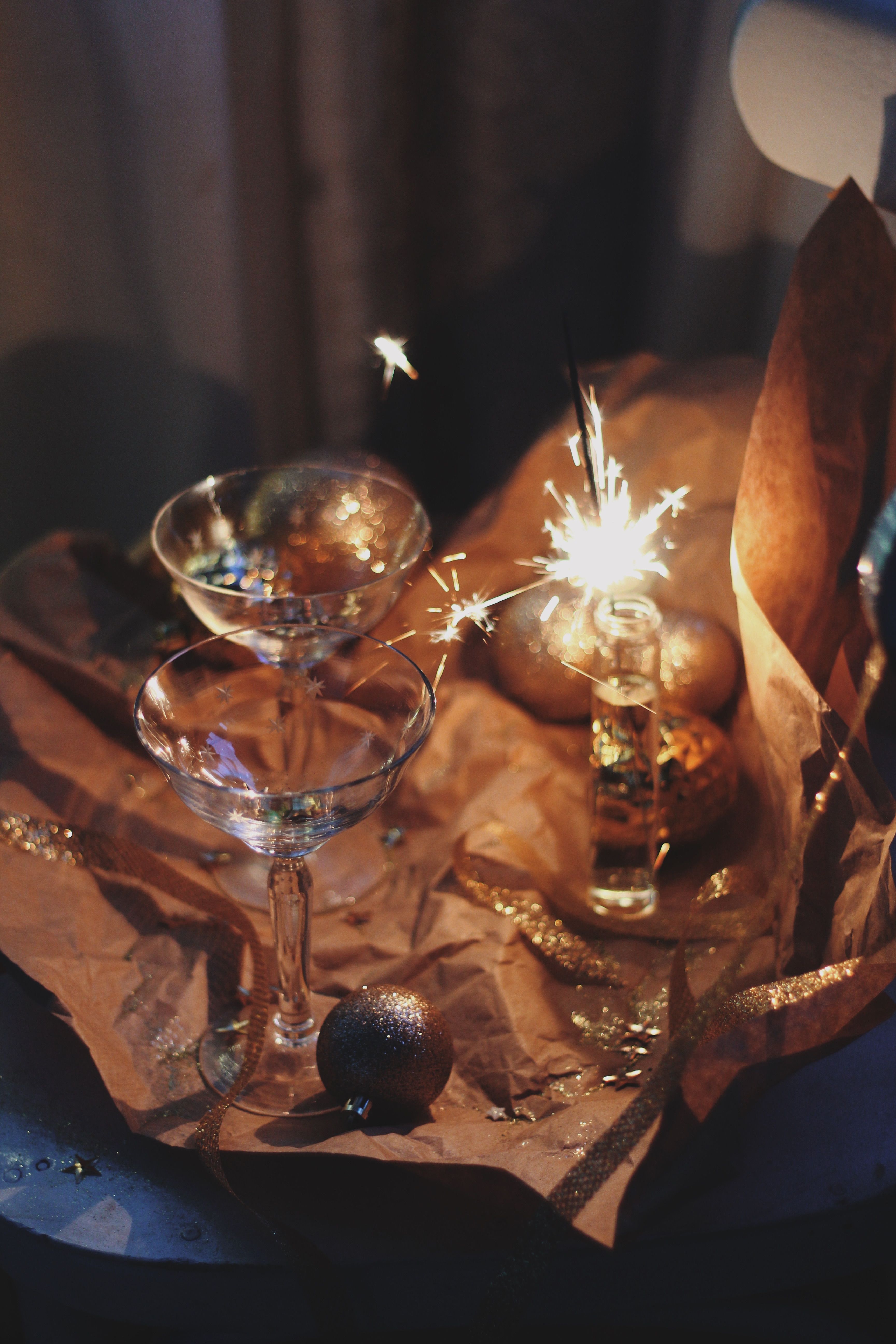 Still Life with Sparkles and Cocktail Glasses on a Brown Paper · Free ...
