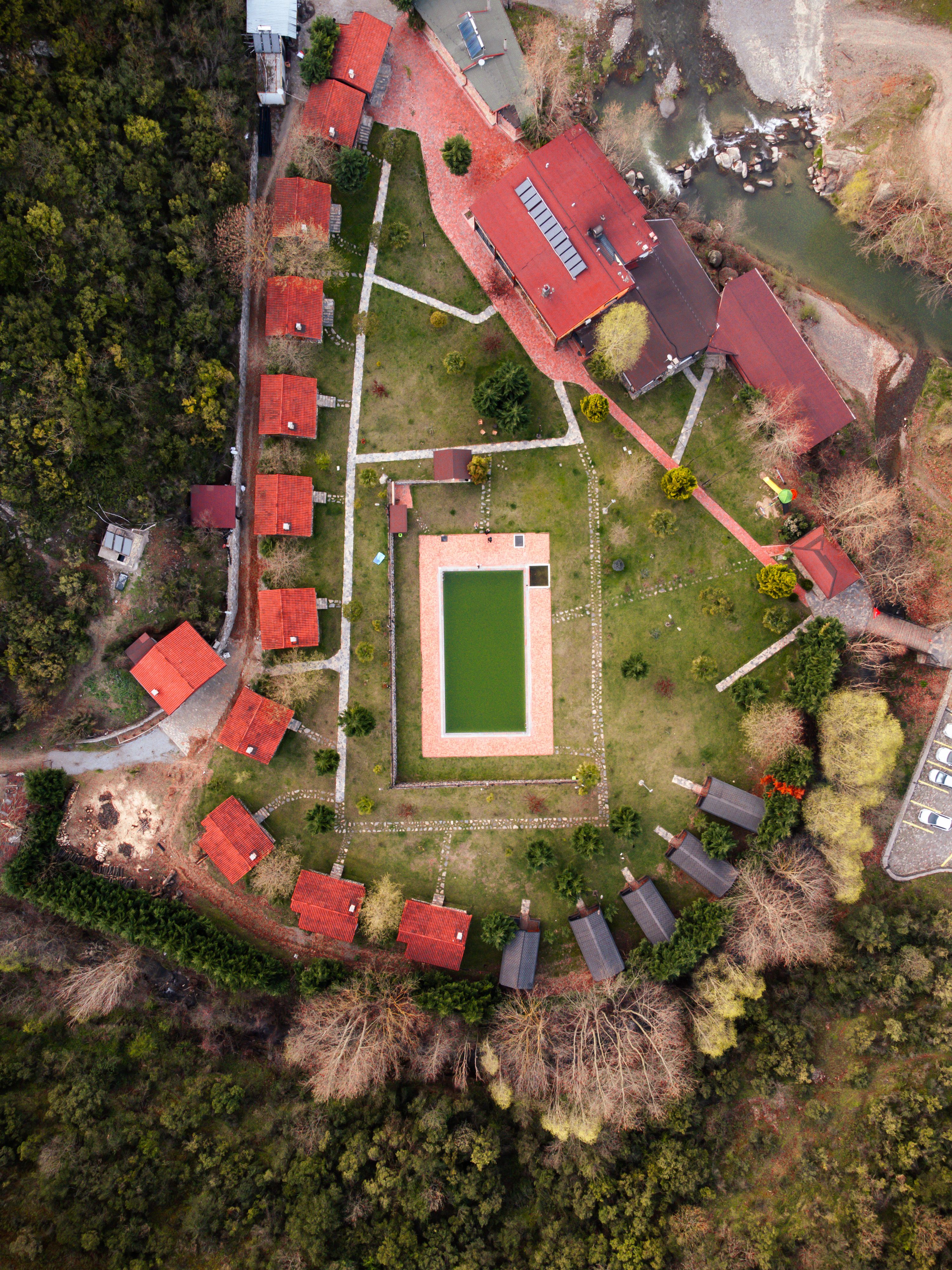 Top View of Houses with Swimming Pools · Free Stock Photo