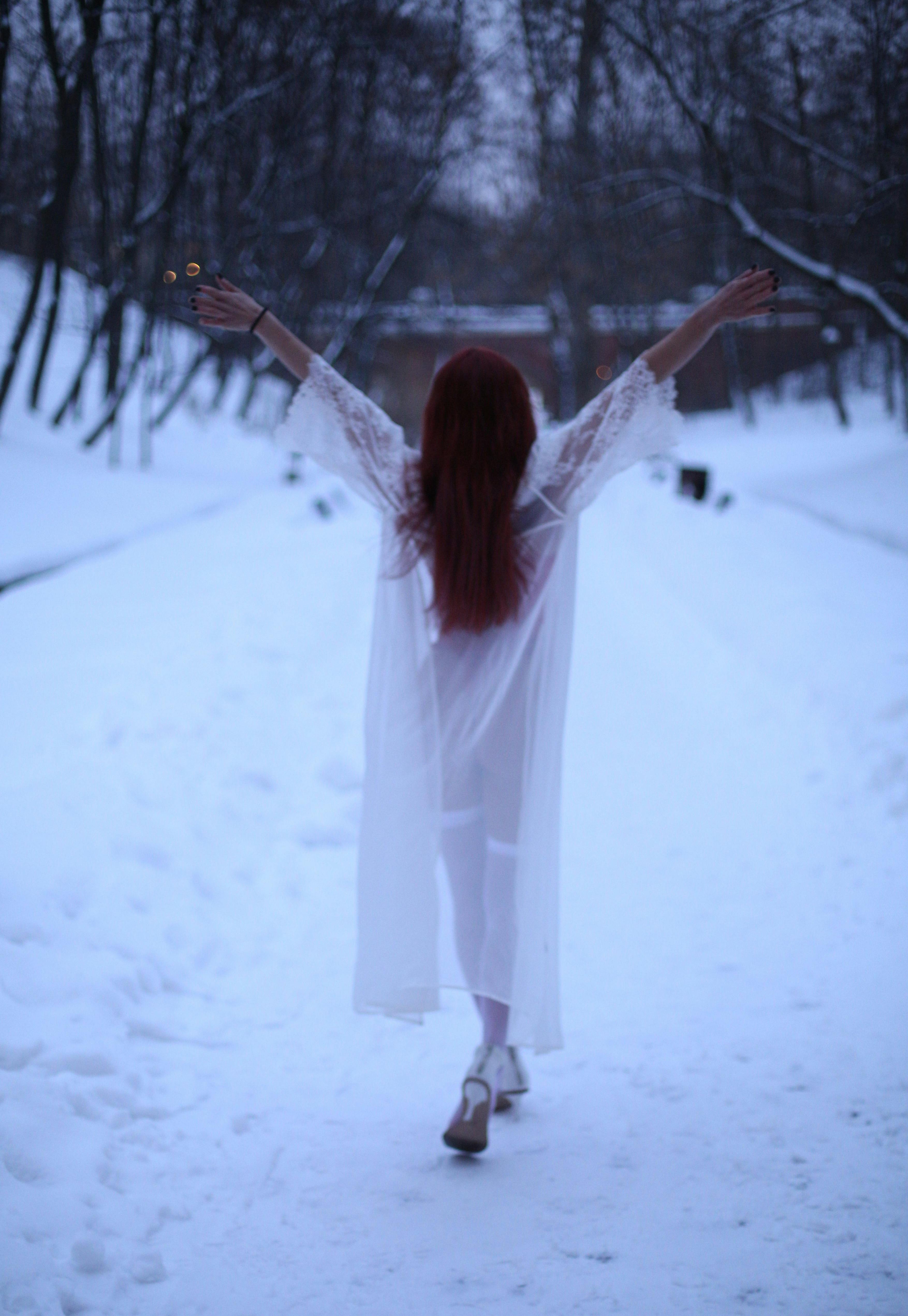 Woman in Negligee in Winter · Free Stock Photo