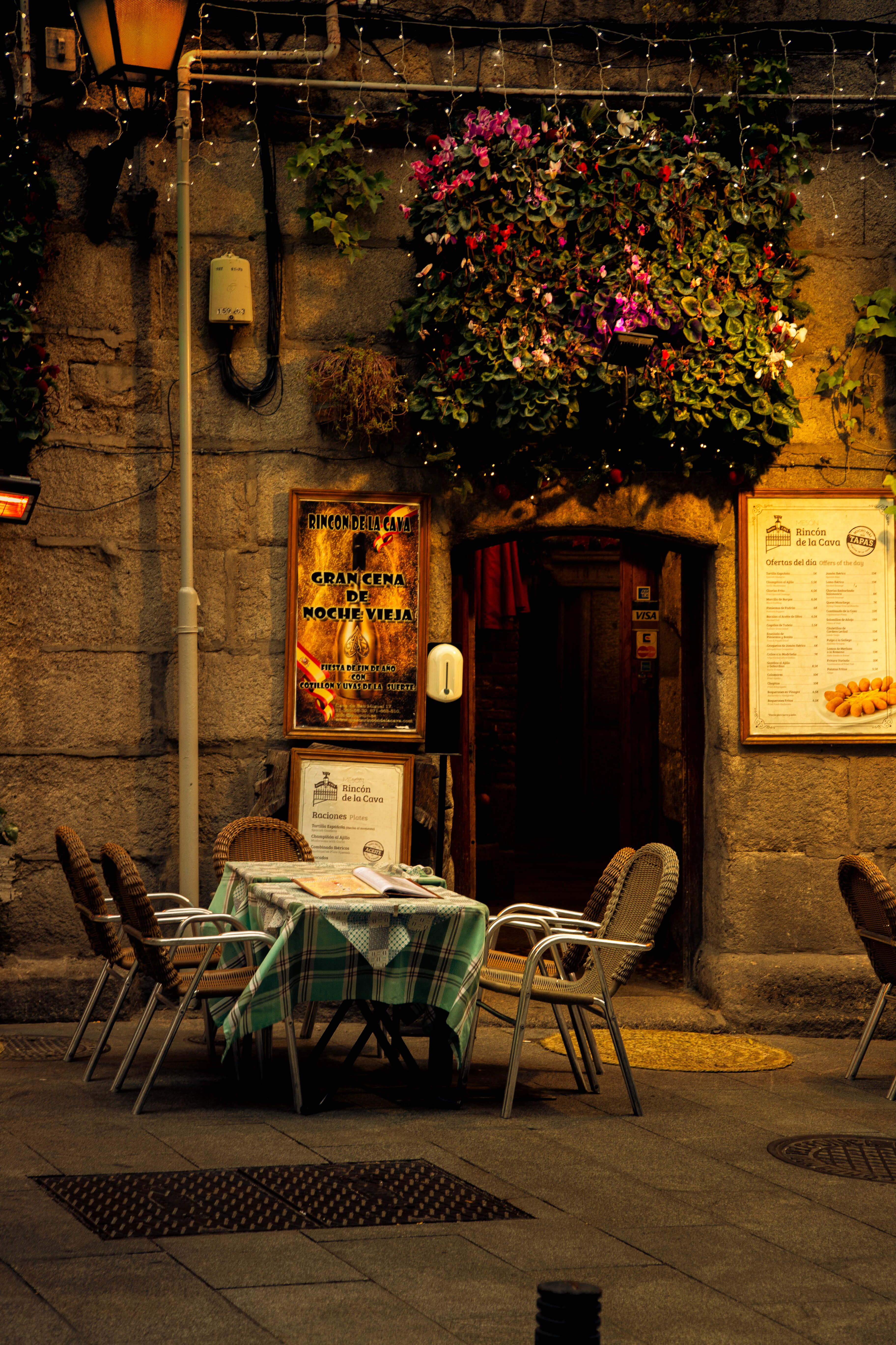 Table with Chairs Standing on a Sidewalk Outside of a Restaurant in ...