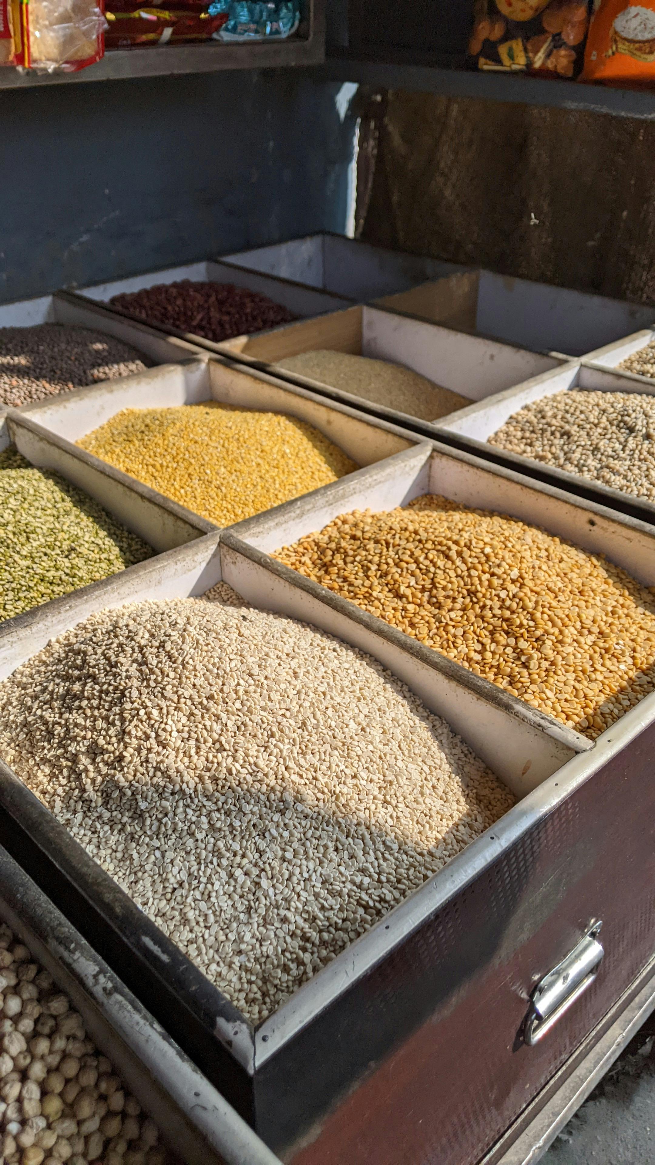 Grains in Market Stall · Free Stock Photo
