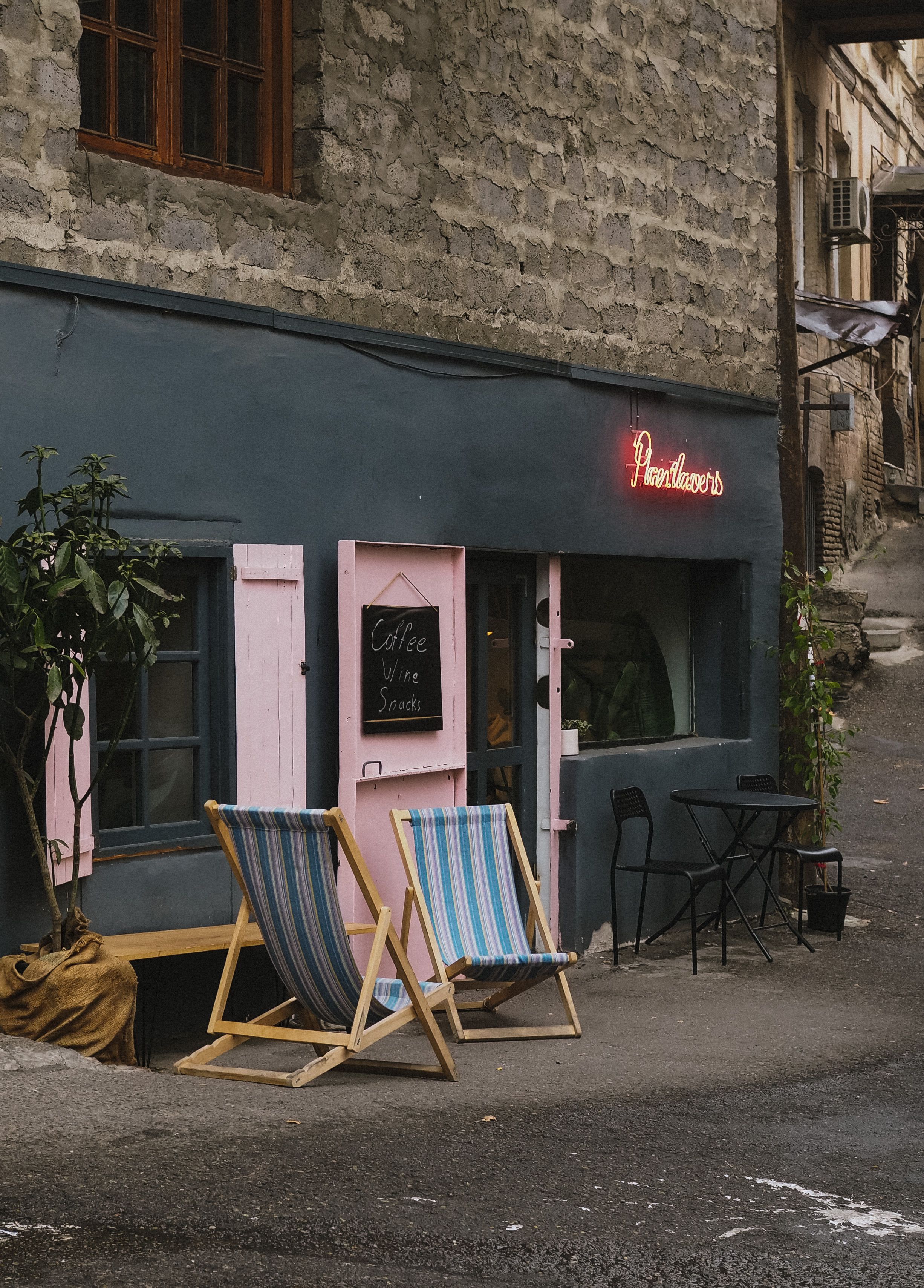 Chairs on Street Outside Cafe · Free Stock Photo