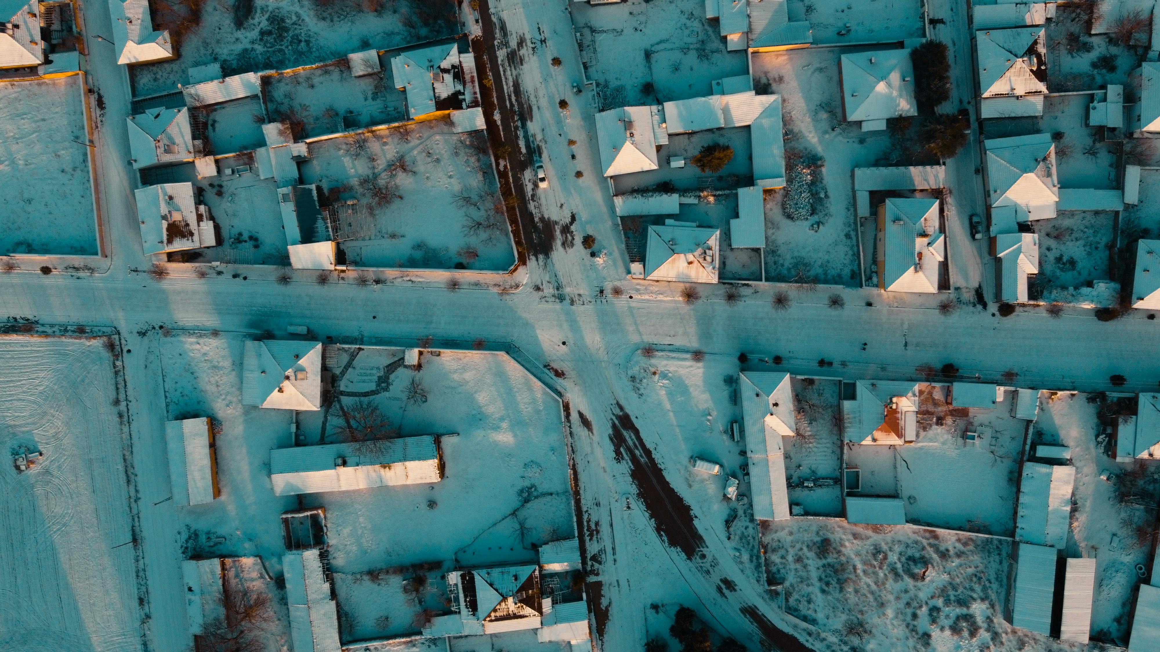 Bird's Eye Photography of Snow-covered Structures · Free Stock Photo