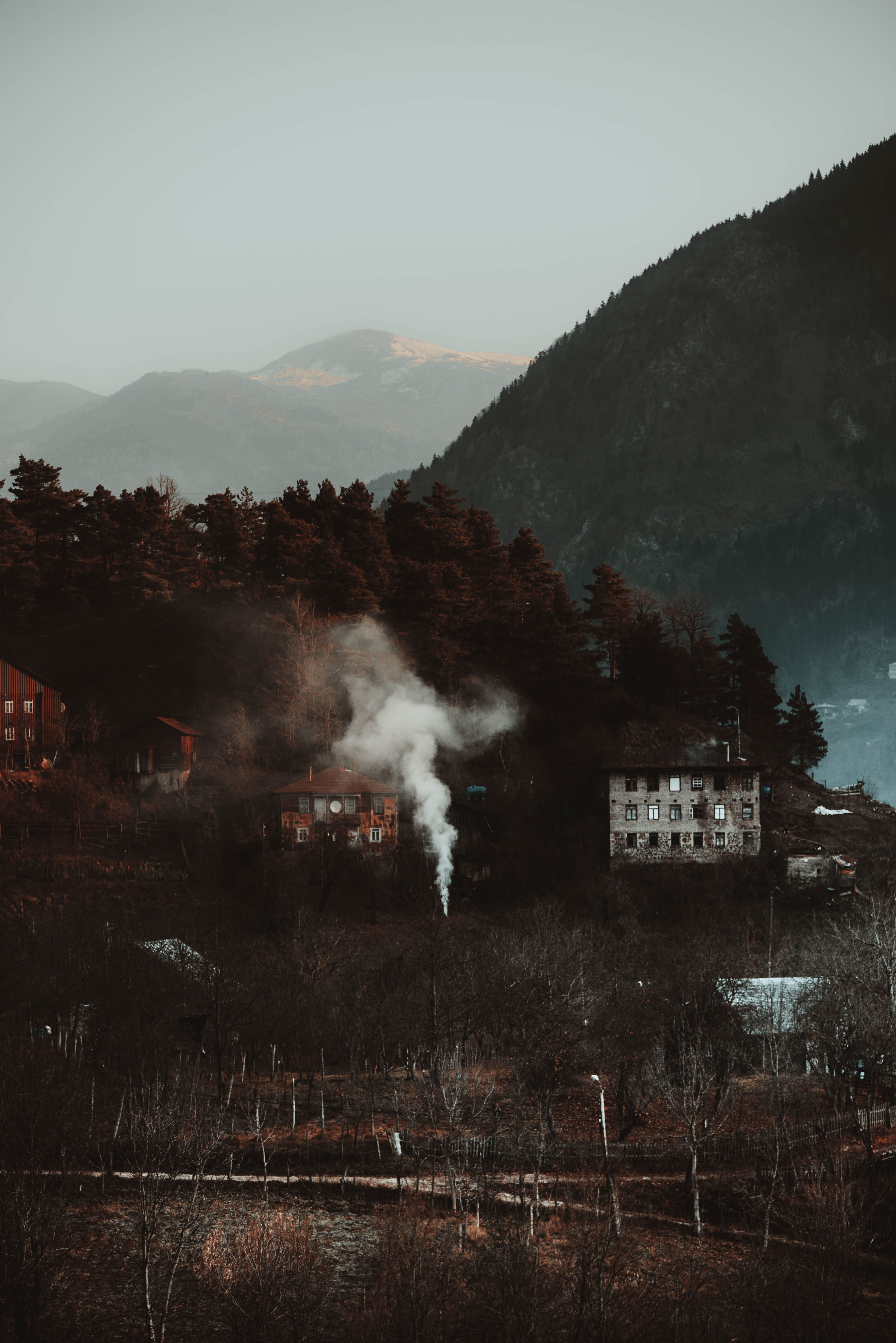 Mountain Landscape with Smoke · Free Stock Photo