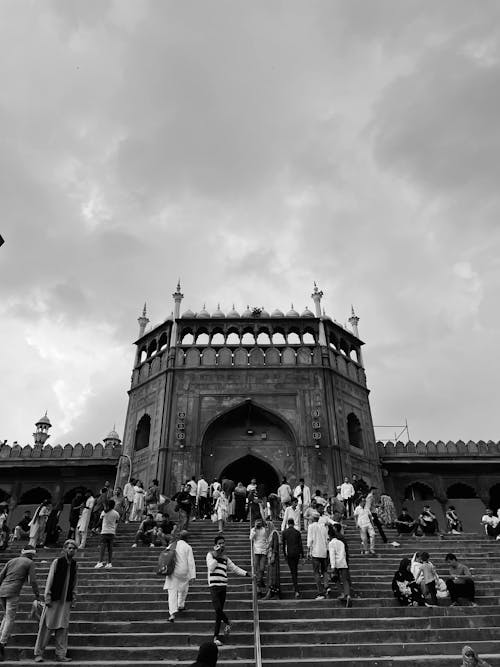 Courtyard Of The Jama Masjid Mosque Seen Through The Gate And Arches Of Prayer Hall In New Delhi