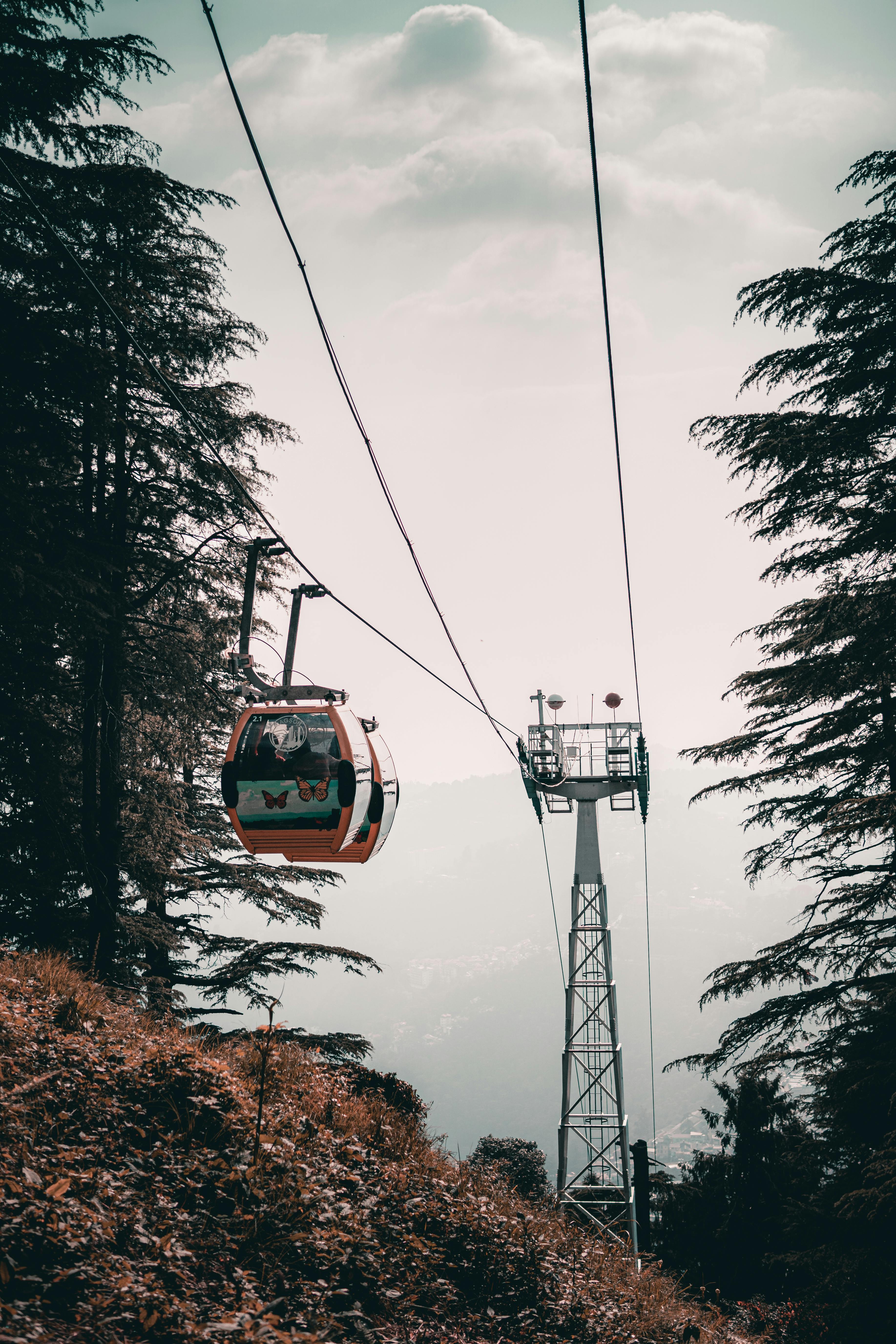 Mountain Landscape With Orange Cable Car · Free Stock Photo