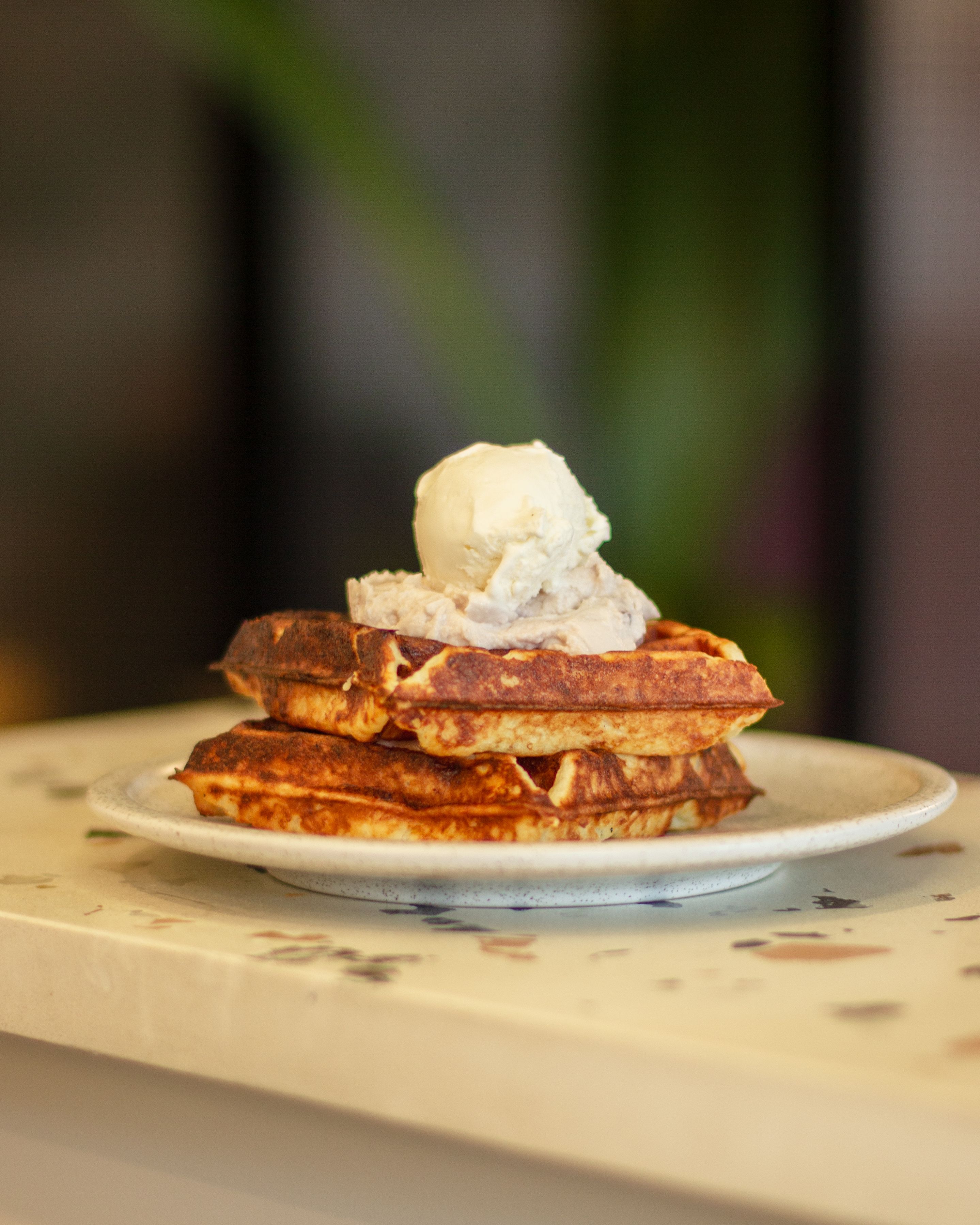 Close-up of Waffles with Fruit and Whipped Cream · Free Stock Photo
