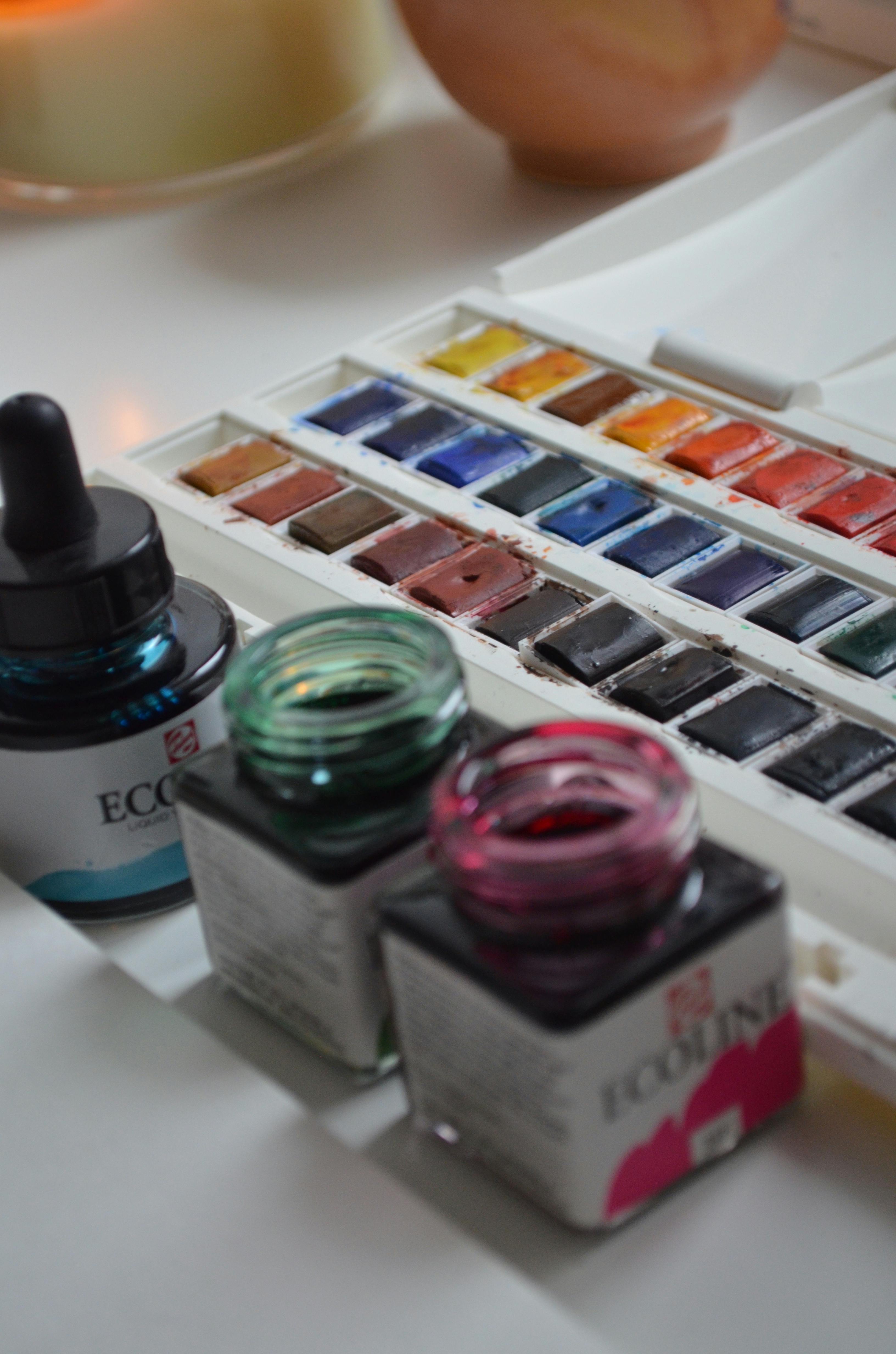 Watercolor Palette and Inks · Free Stock Photo