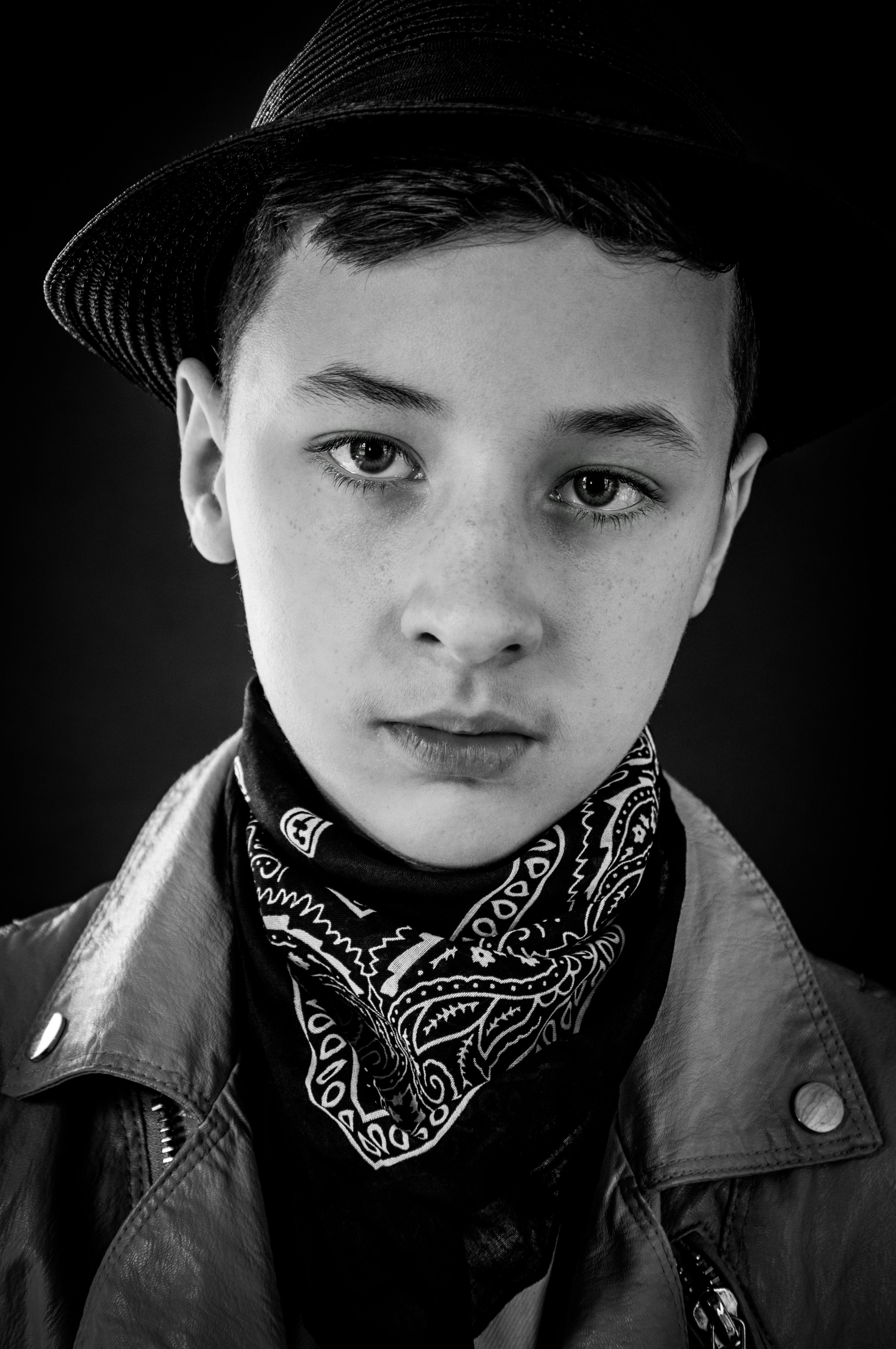 Grayscale Photo of a Boy · Free Stock Photo