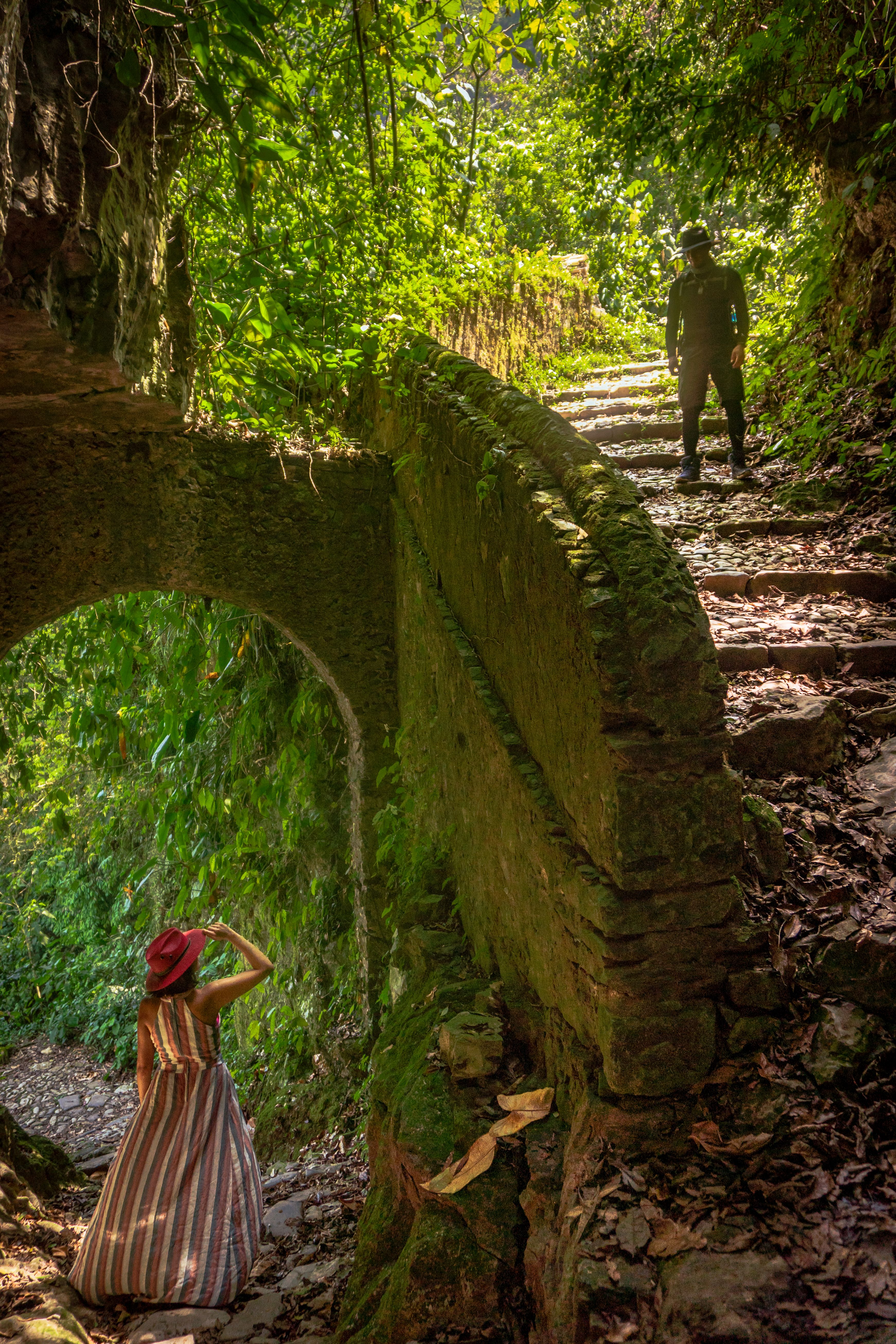 Couple Standing on Stone Steps in Forest and Looking at Each Other ...