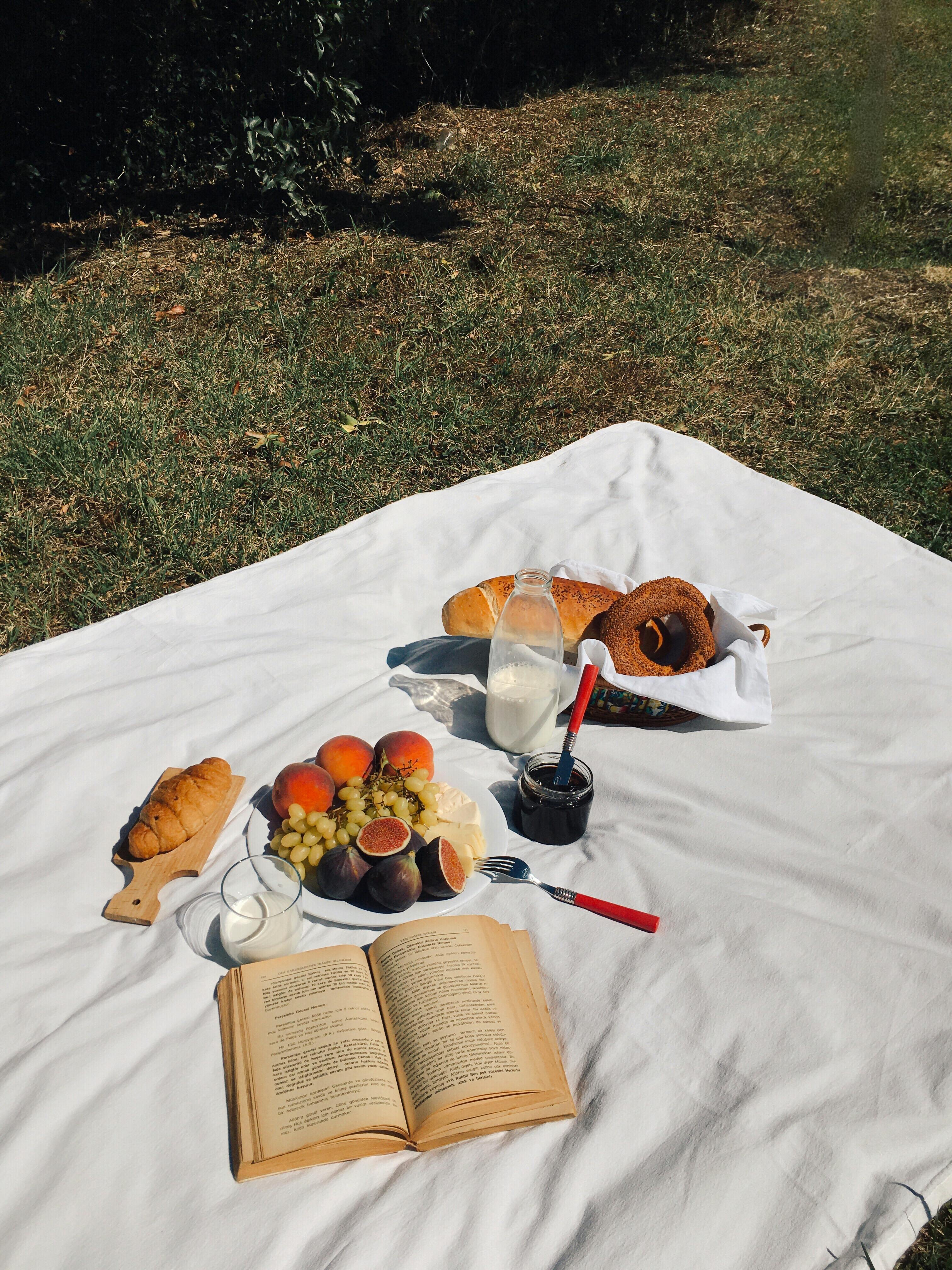 Foods and Drinks on a Picnic Blanket · Free Stock Photo