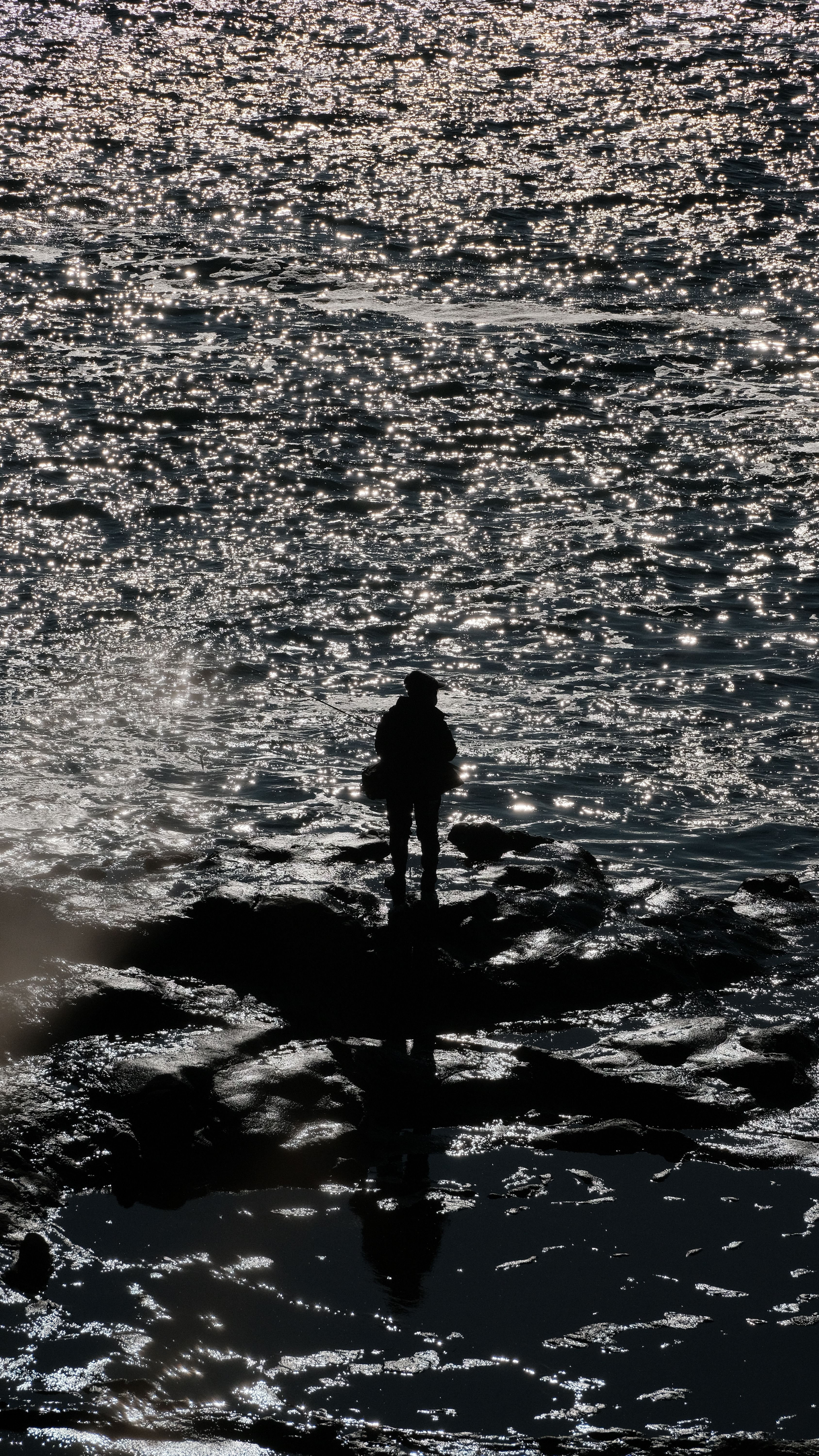 Person Standing on Rocks on Sea Shore · Free Stock Photo