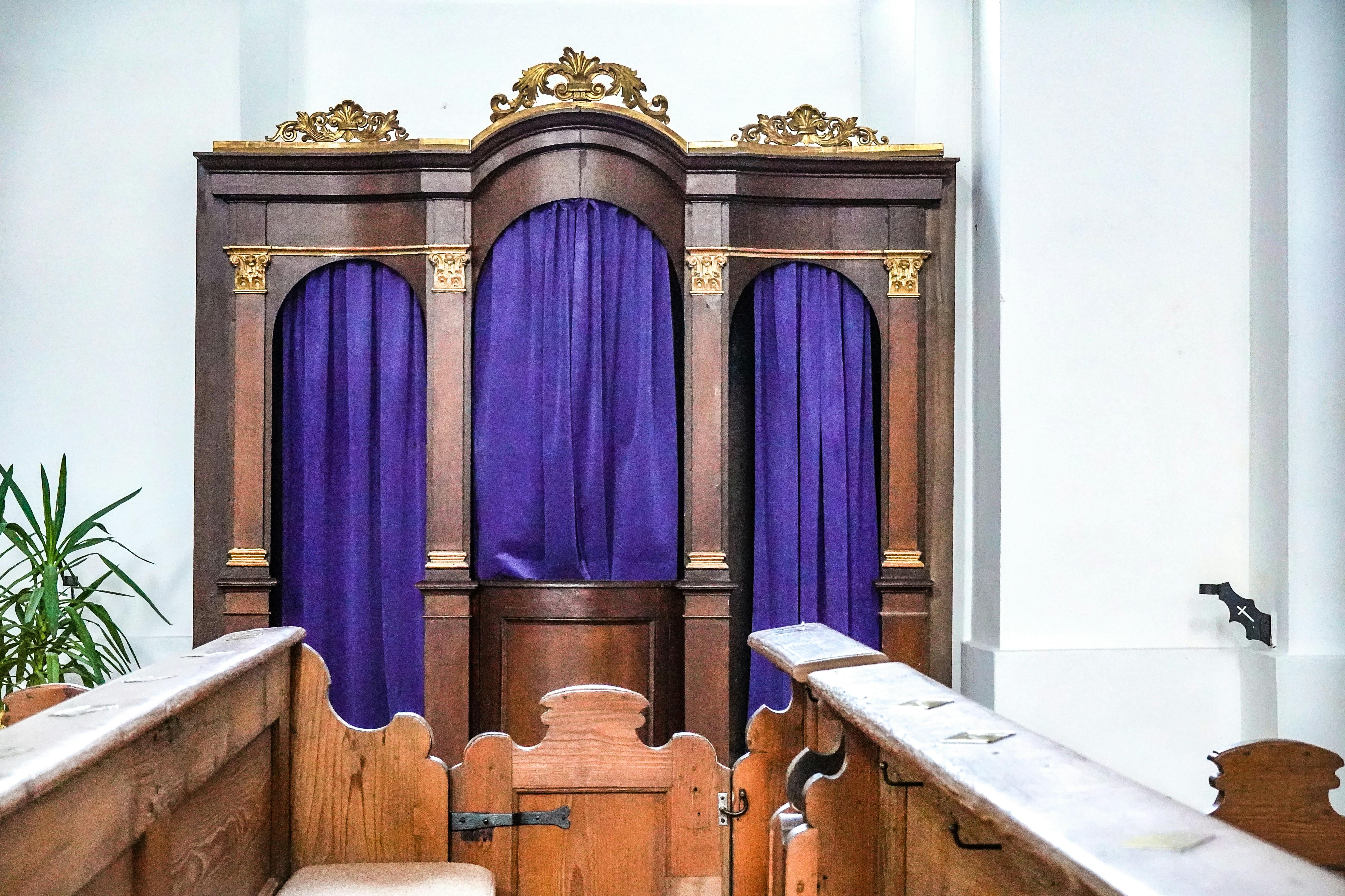 Wooden Confessor with Curtains in Church · Free Stock Photo