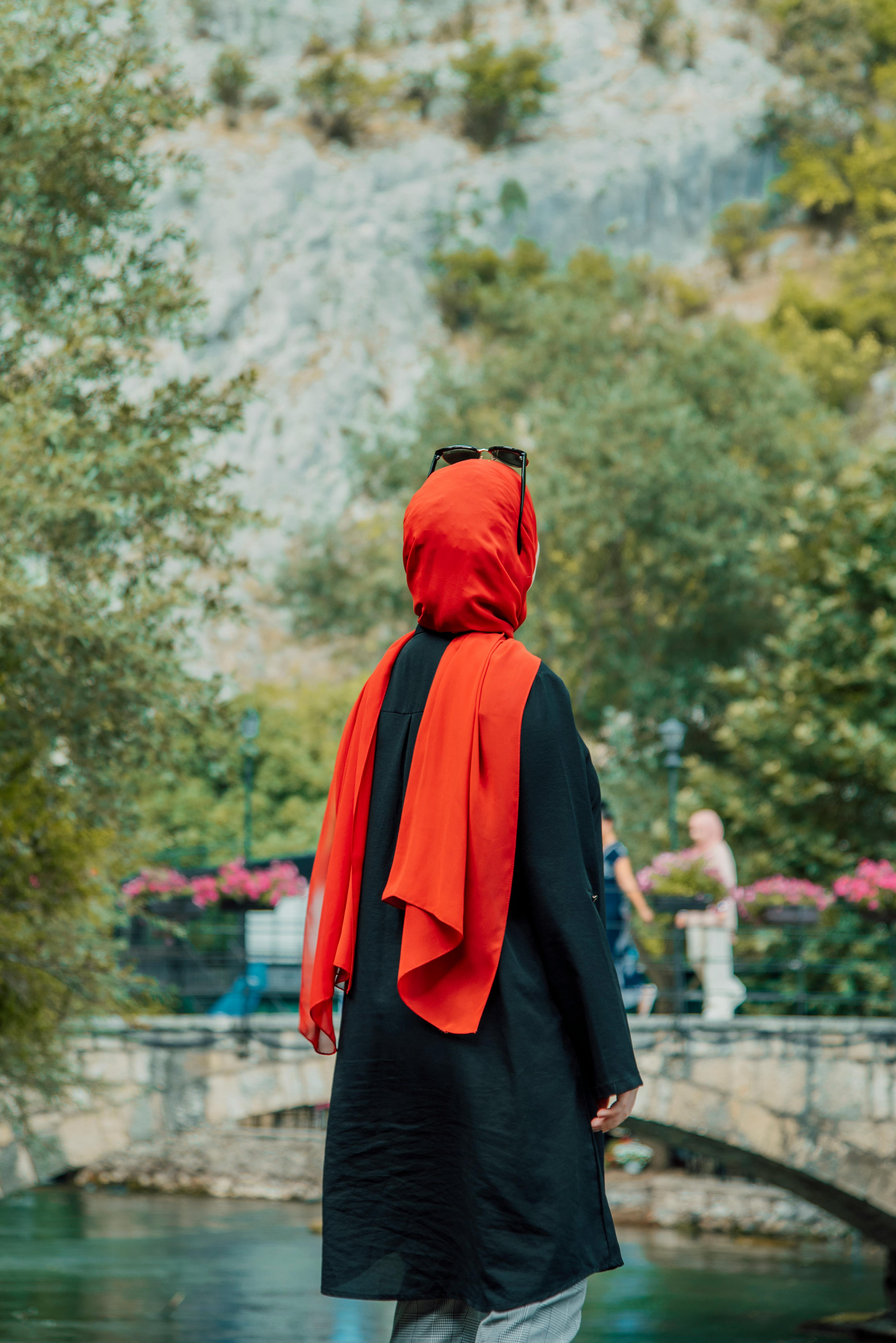 Back View of Woman in Dress and Hijab · Free Stock Photo