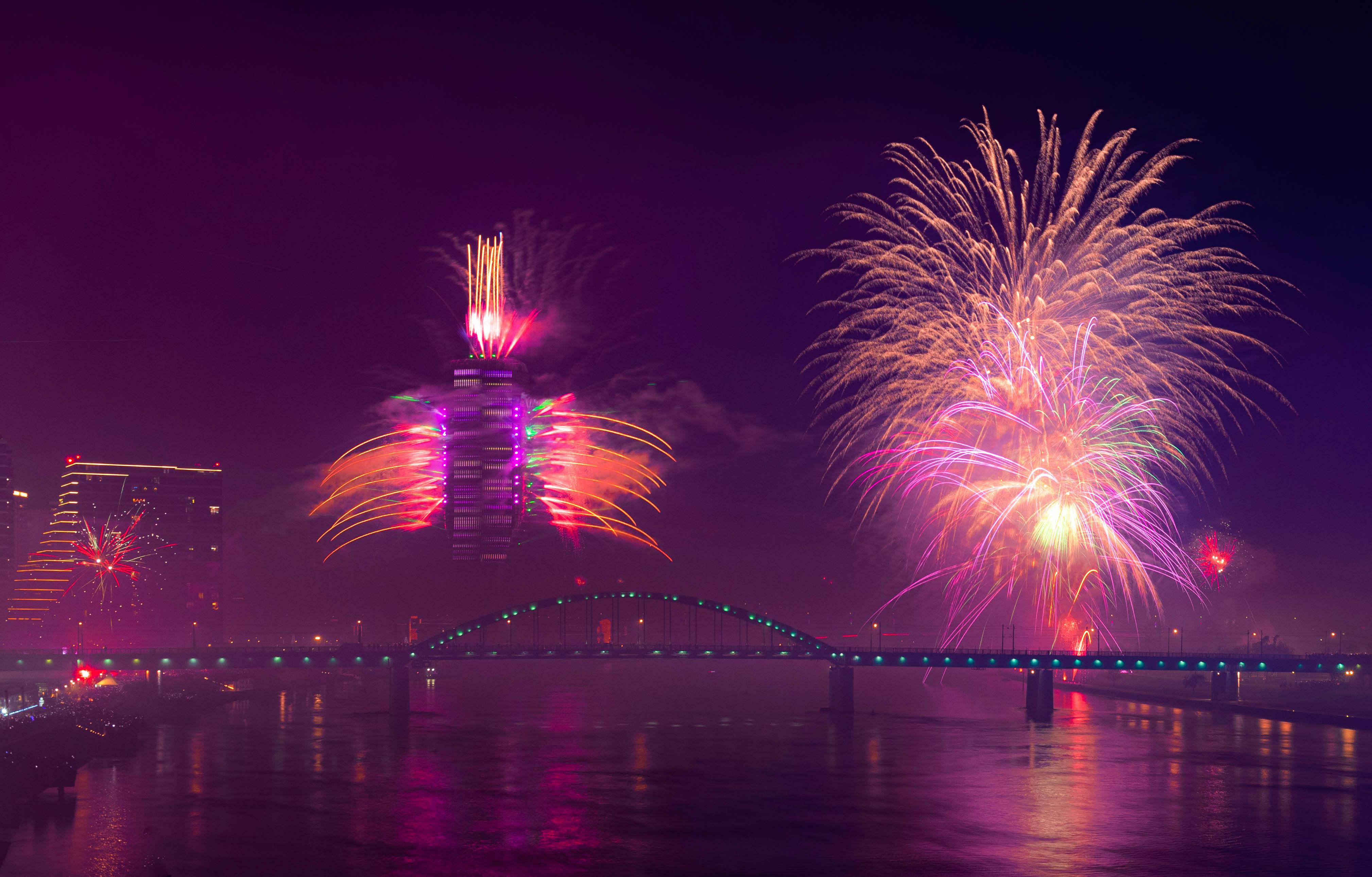 Fireworks over Bridge · Free Stock Photo