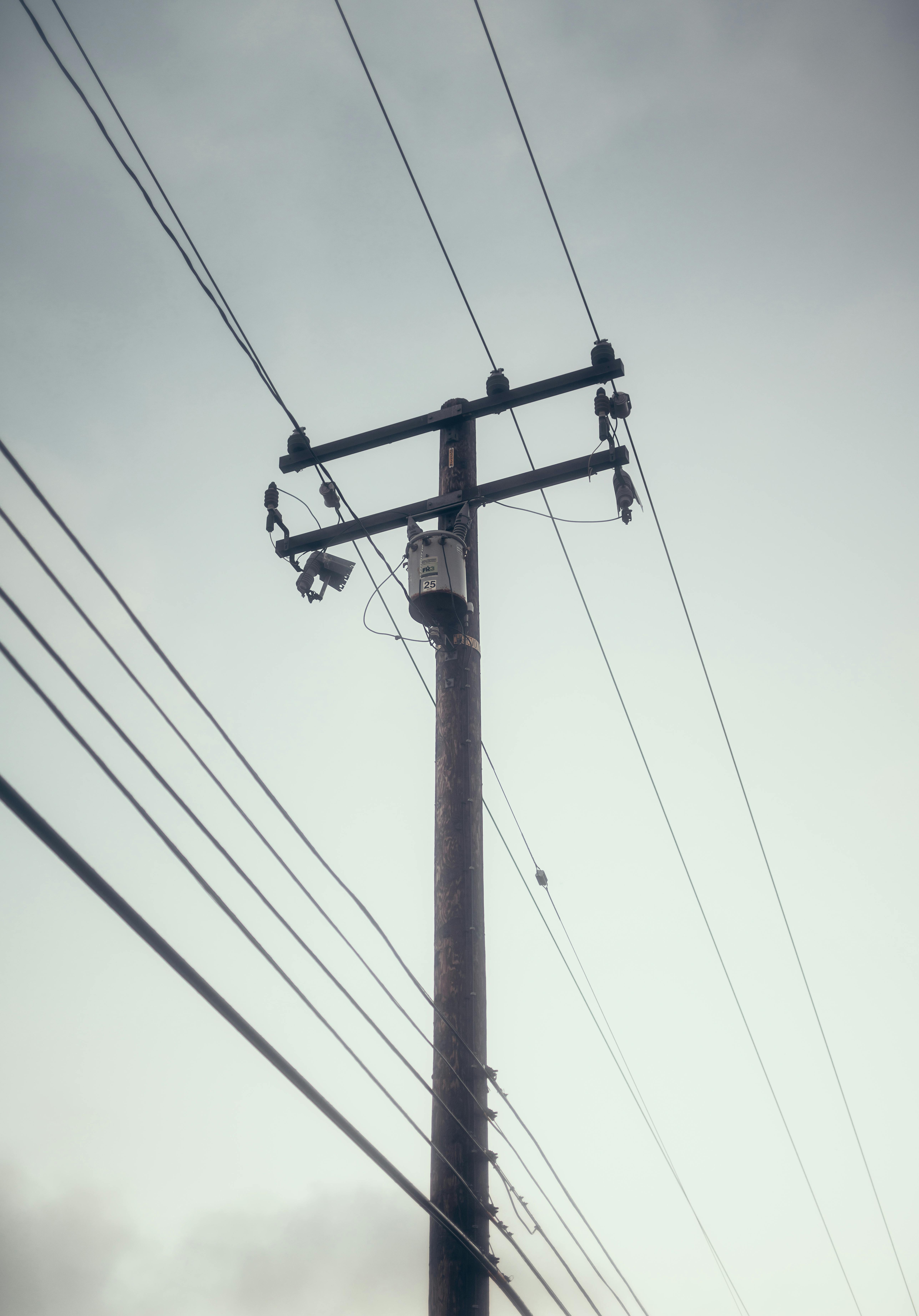 Wooden Electric Post and Power Line · Free Stock Photo