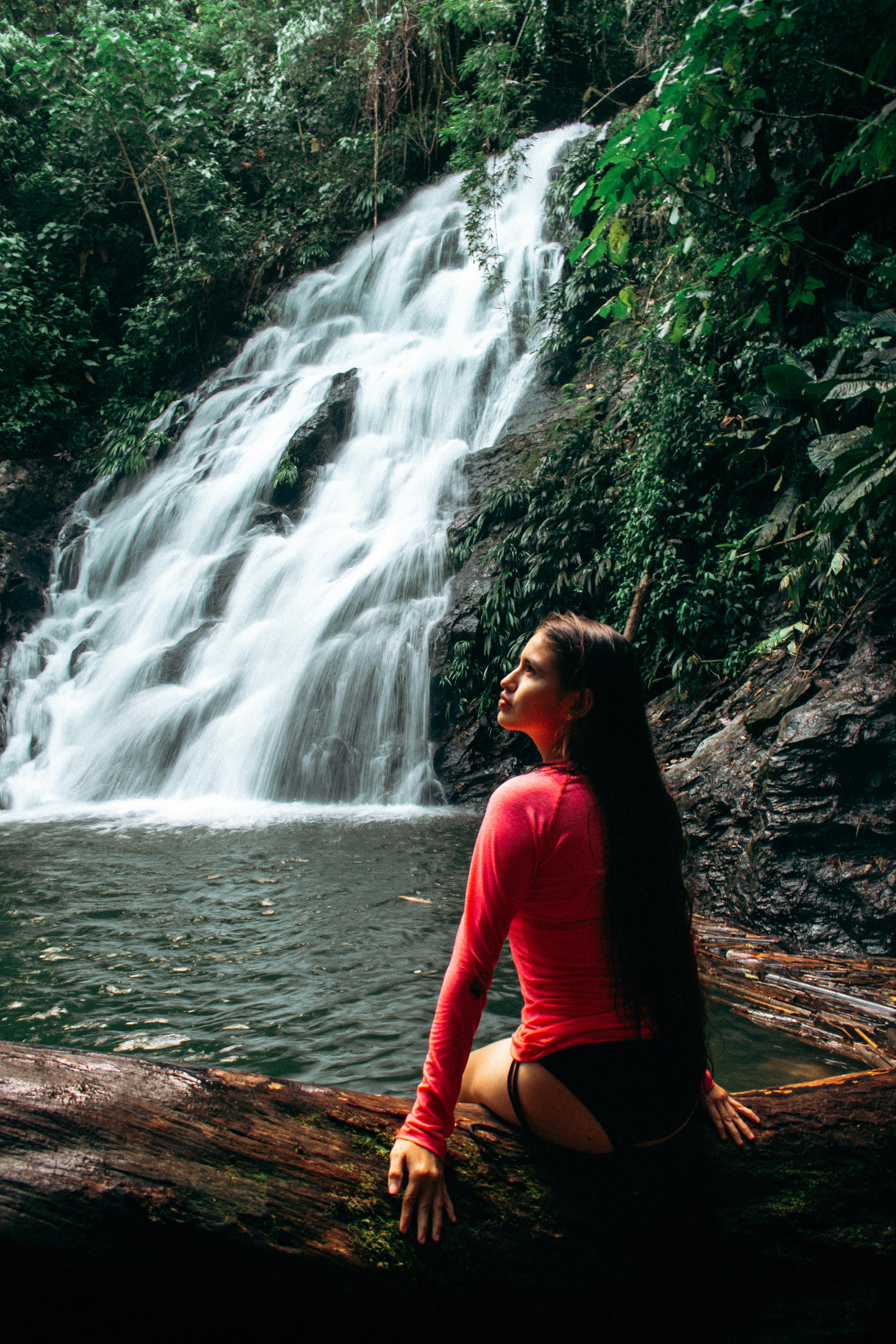 Woman Posing near Waterfall · Free Stock Photo