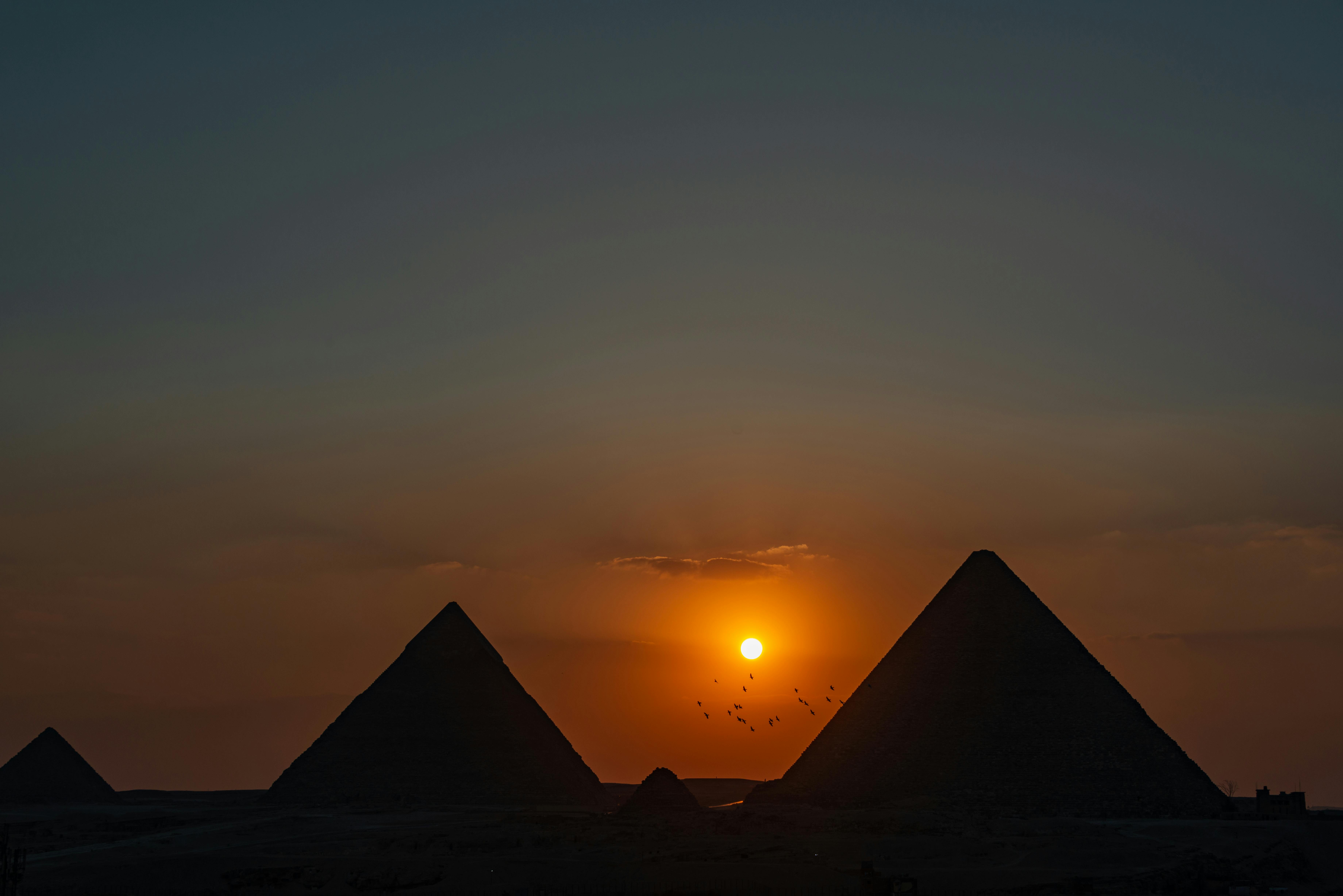 A Silhouette of a Flying Flock of Birds and the Pyramids of Giza · Free ...