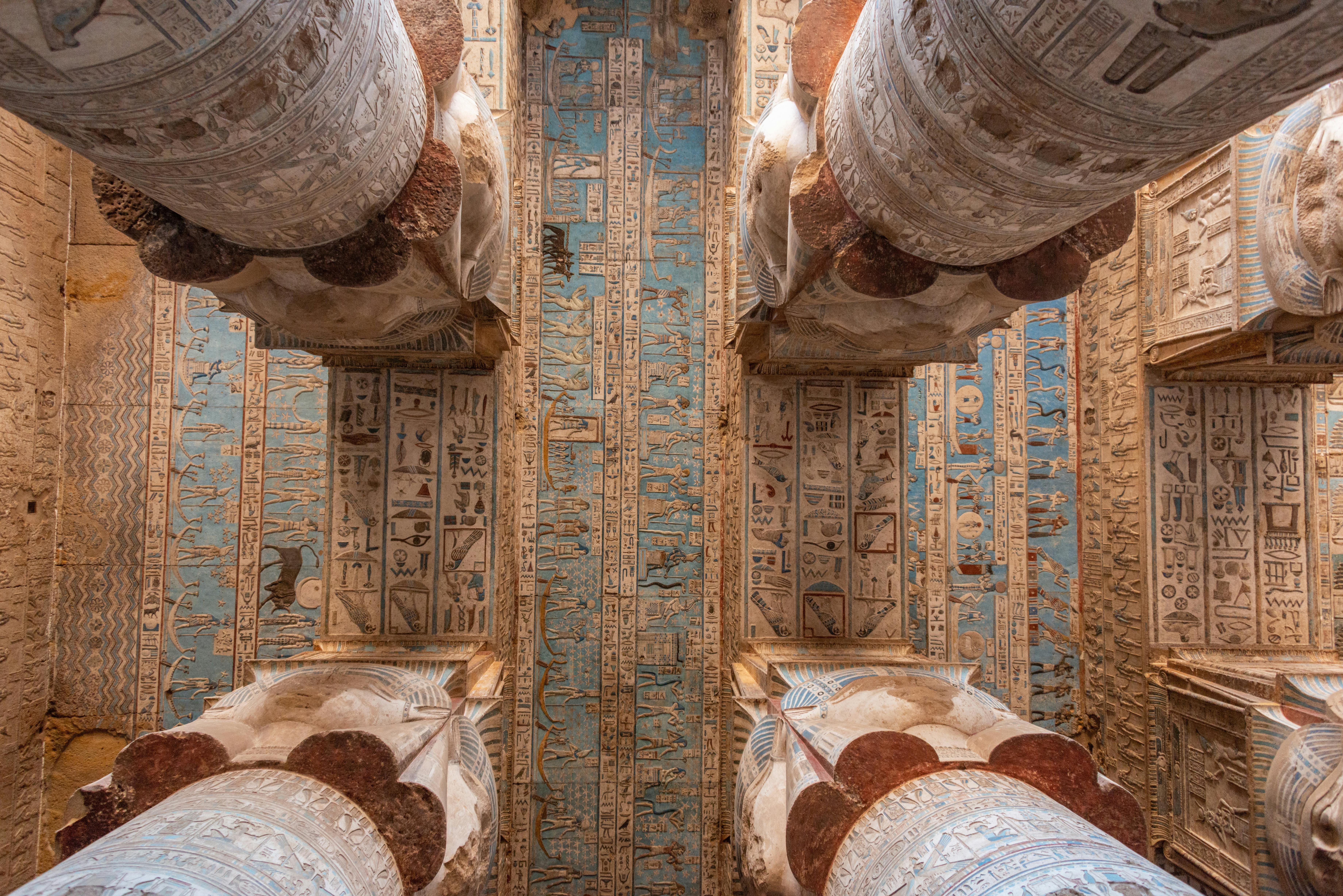 Ornamented Egyptian Columns and Ceiling · Free Stock Photo