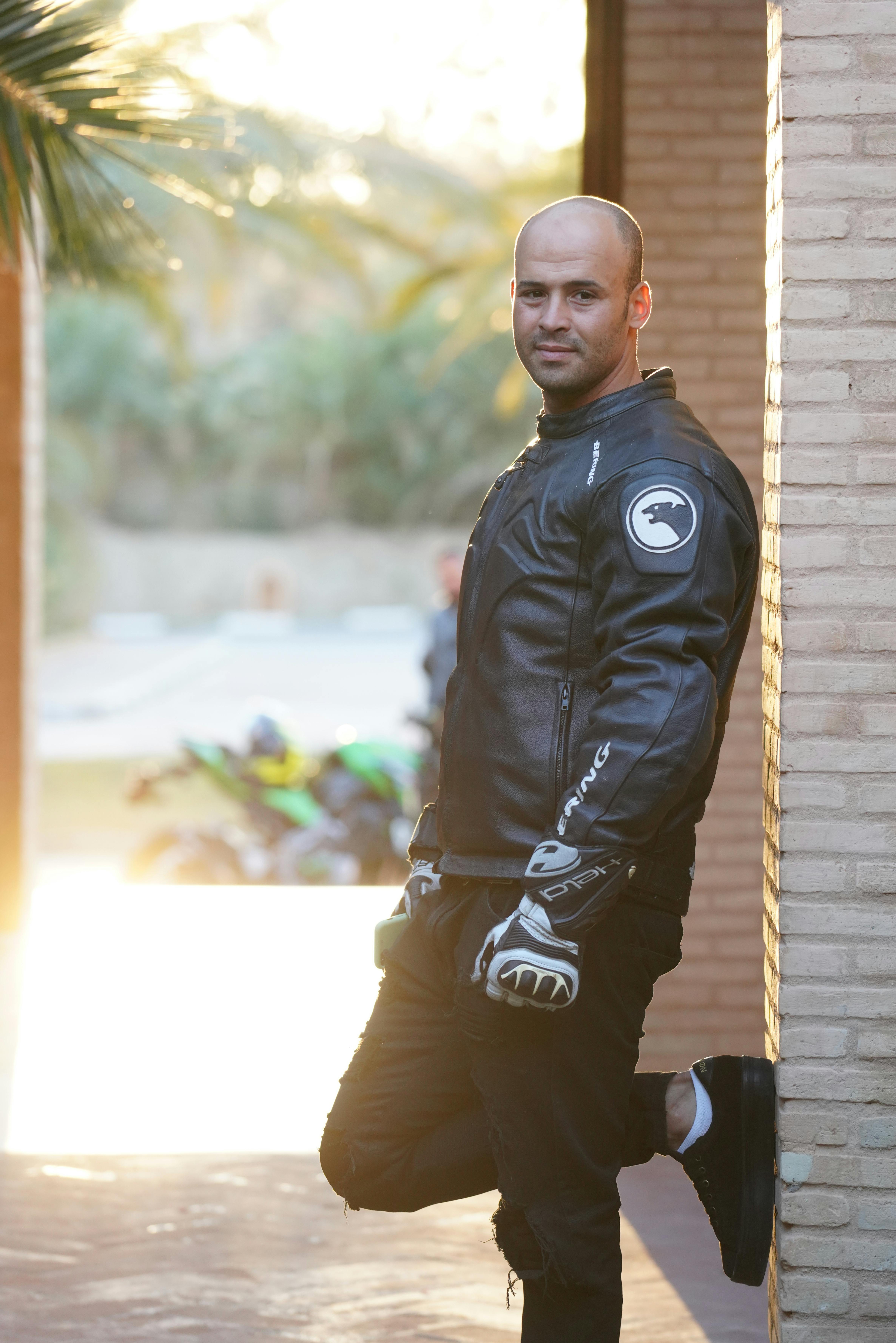 Bald Motorcyclist in Leather Jacket · Free Stock Photo