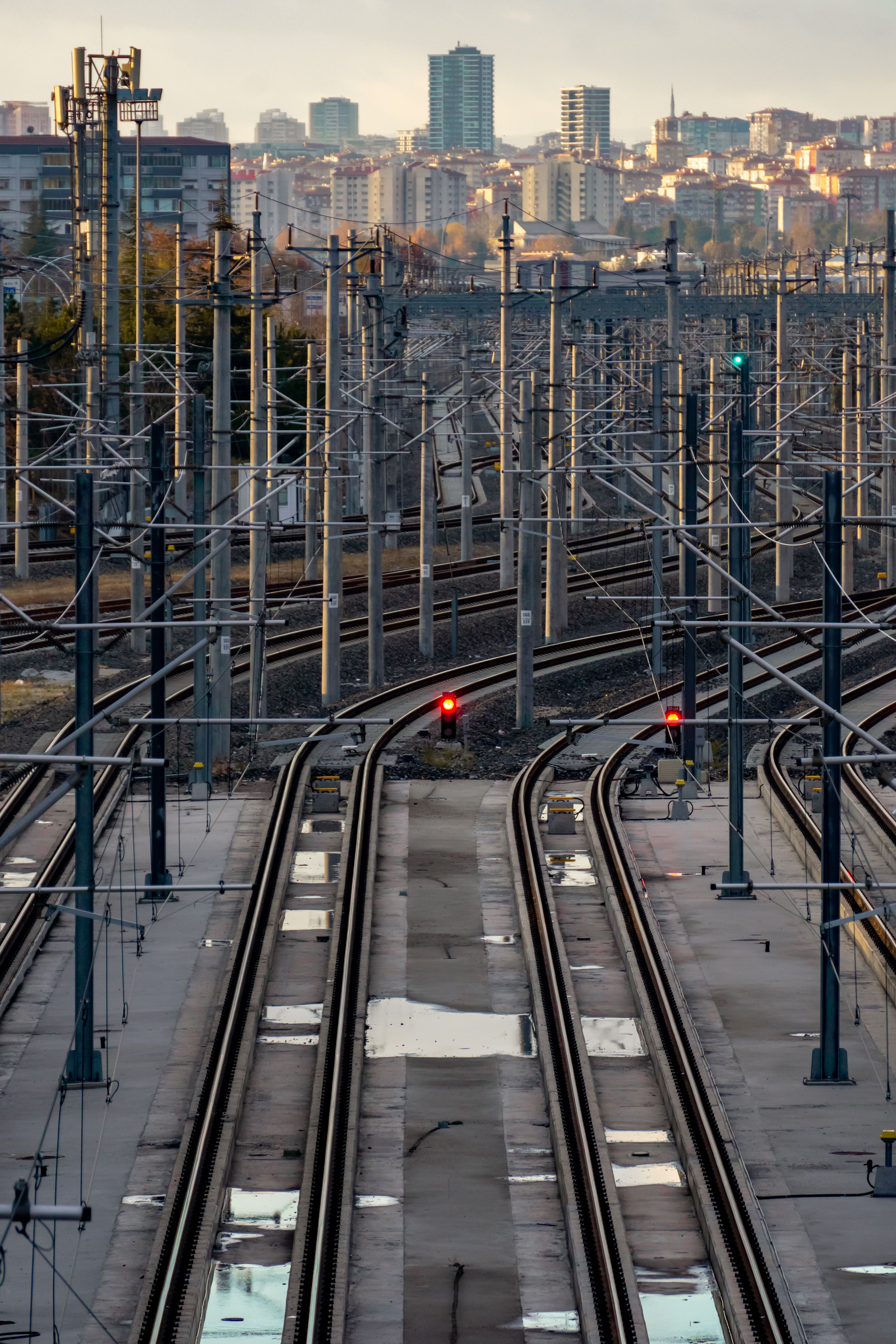 Traction Poles and Overhead Lines over the Tracks · Free Stock Photo