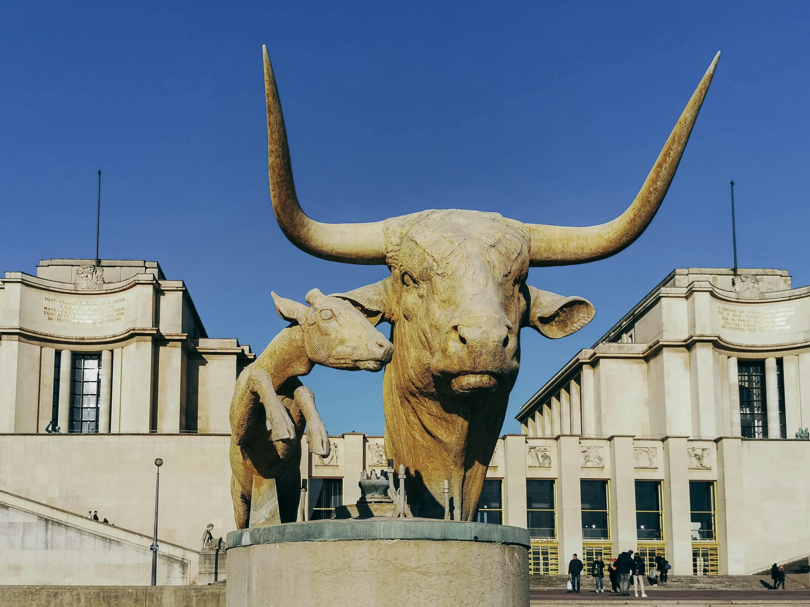 Statue of Bulls Near White Concrete Building · Free Stock Photo