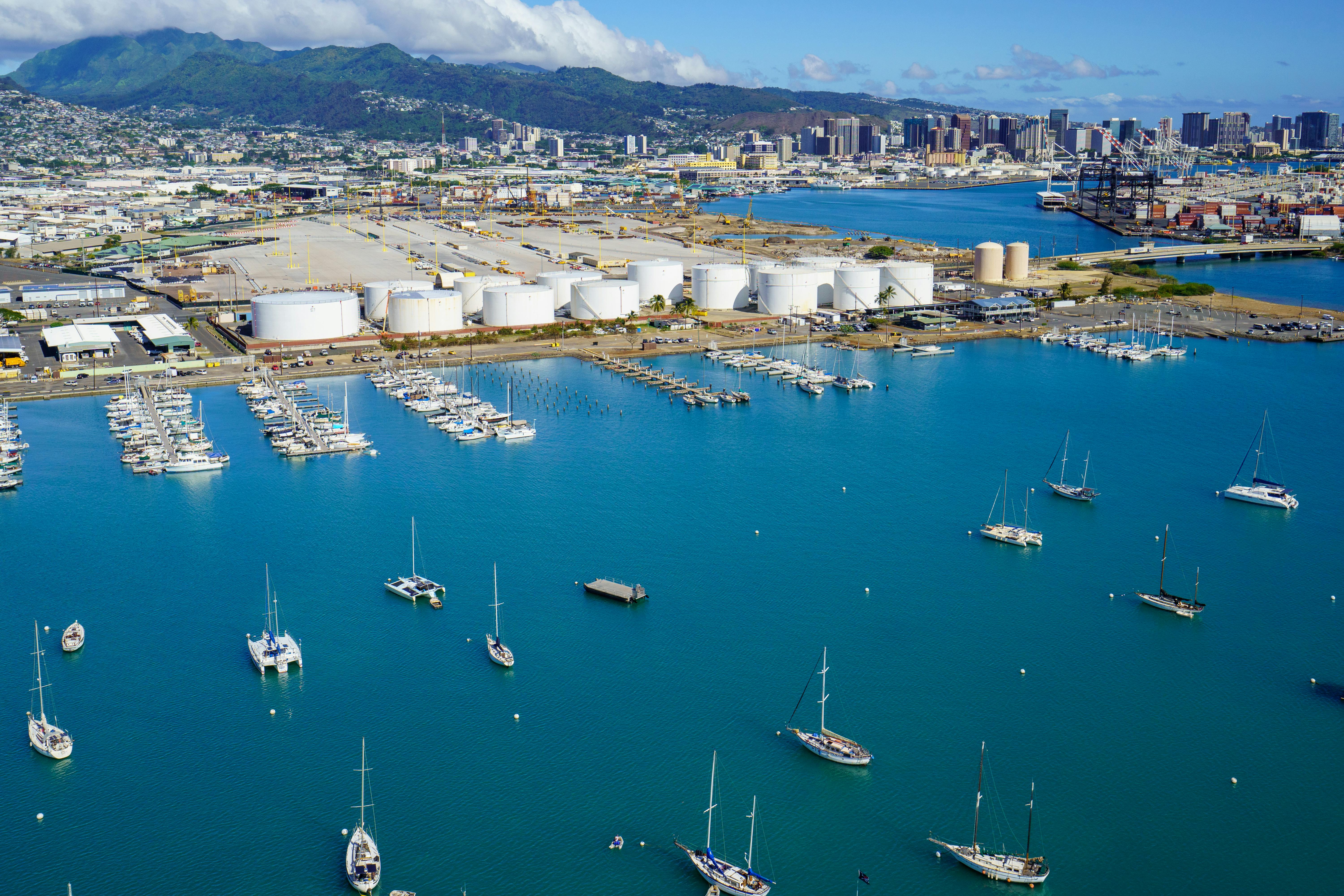Boats Moored and Anchored at Keehi Boat Harbor on the Honolulu Coast ...