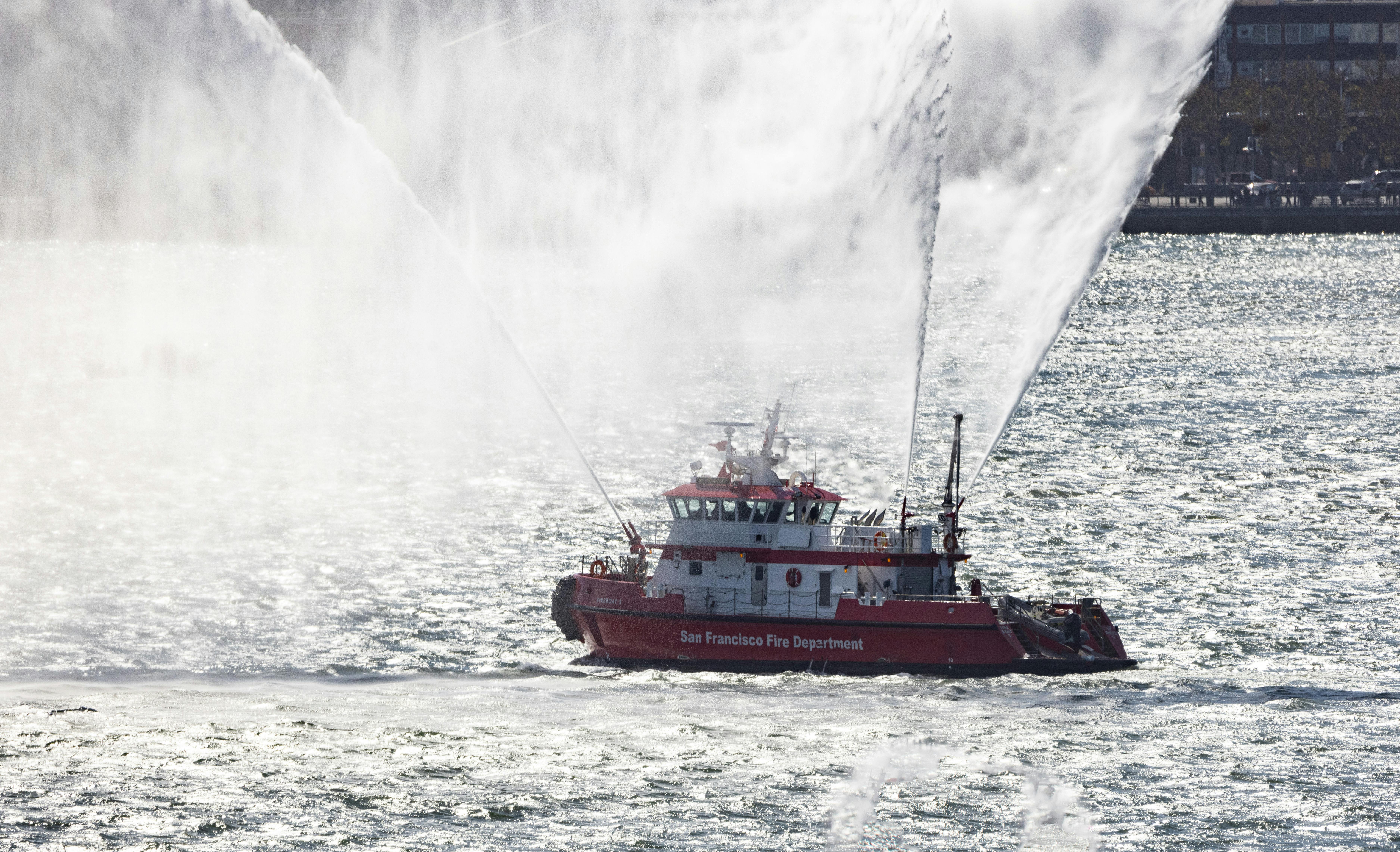 Fireboat on the Ocean · Free Stock Photo