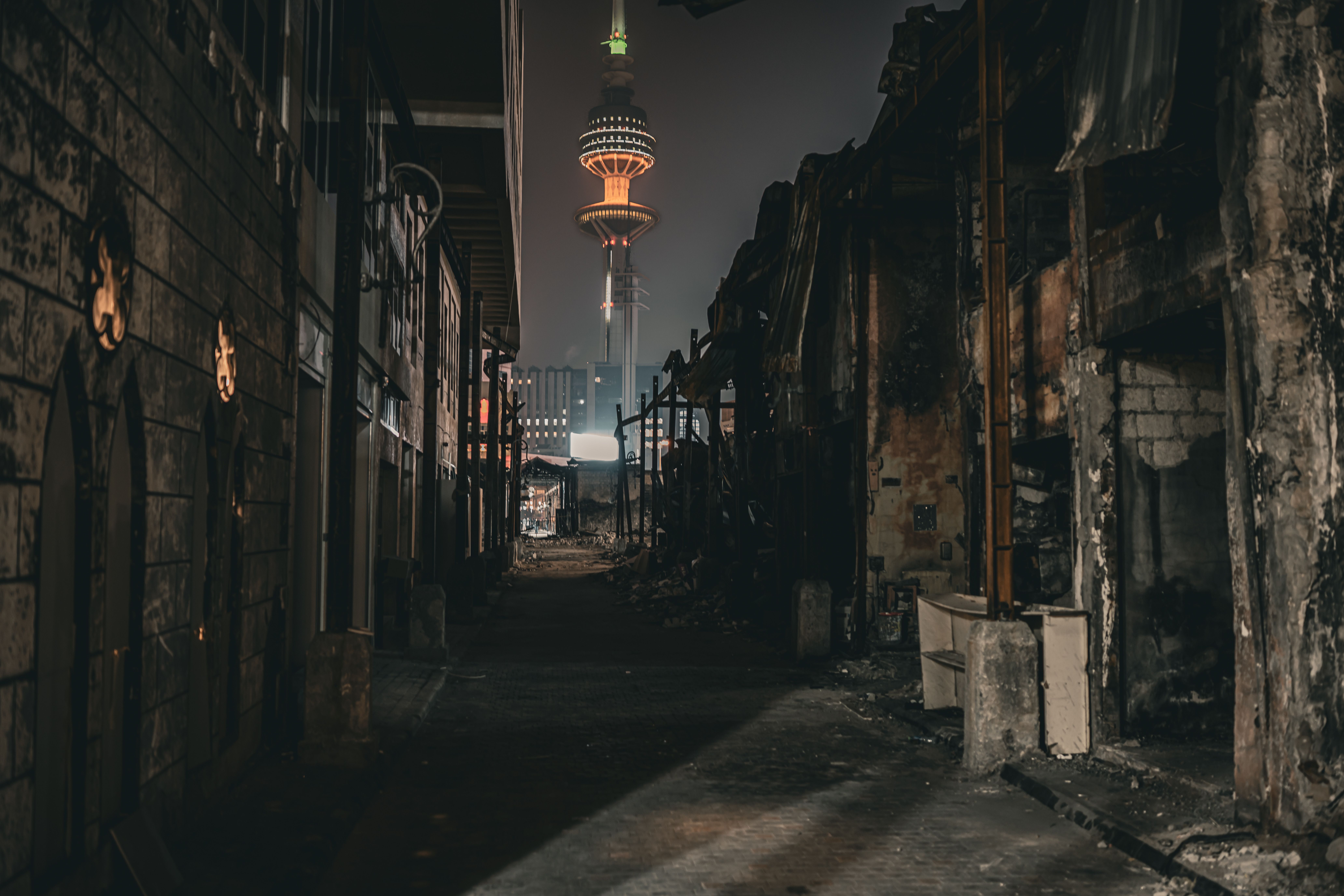 Broadcasting Tower Seen from Street with Decaying Buildings · Free ...