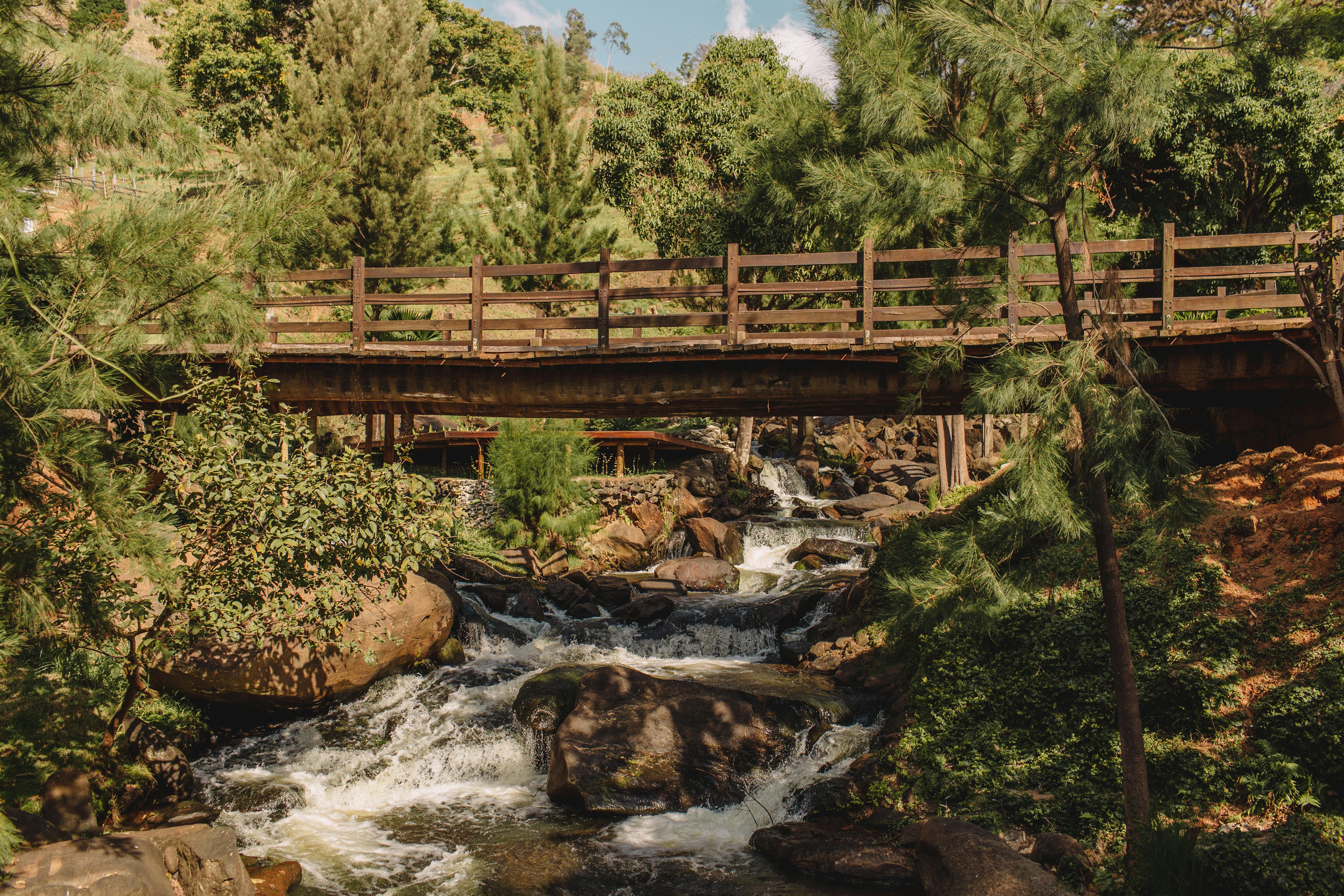 Wooden Bridge Over Rocky River · Free Stock Photo