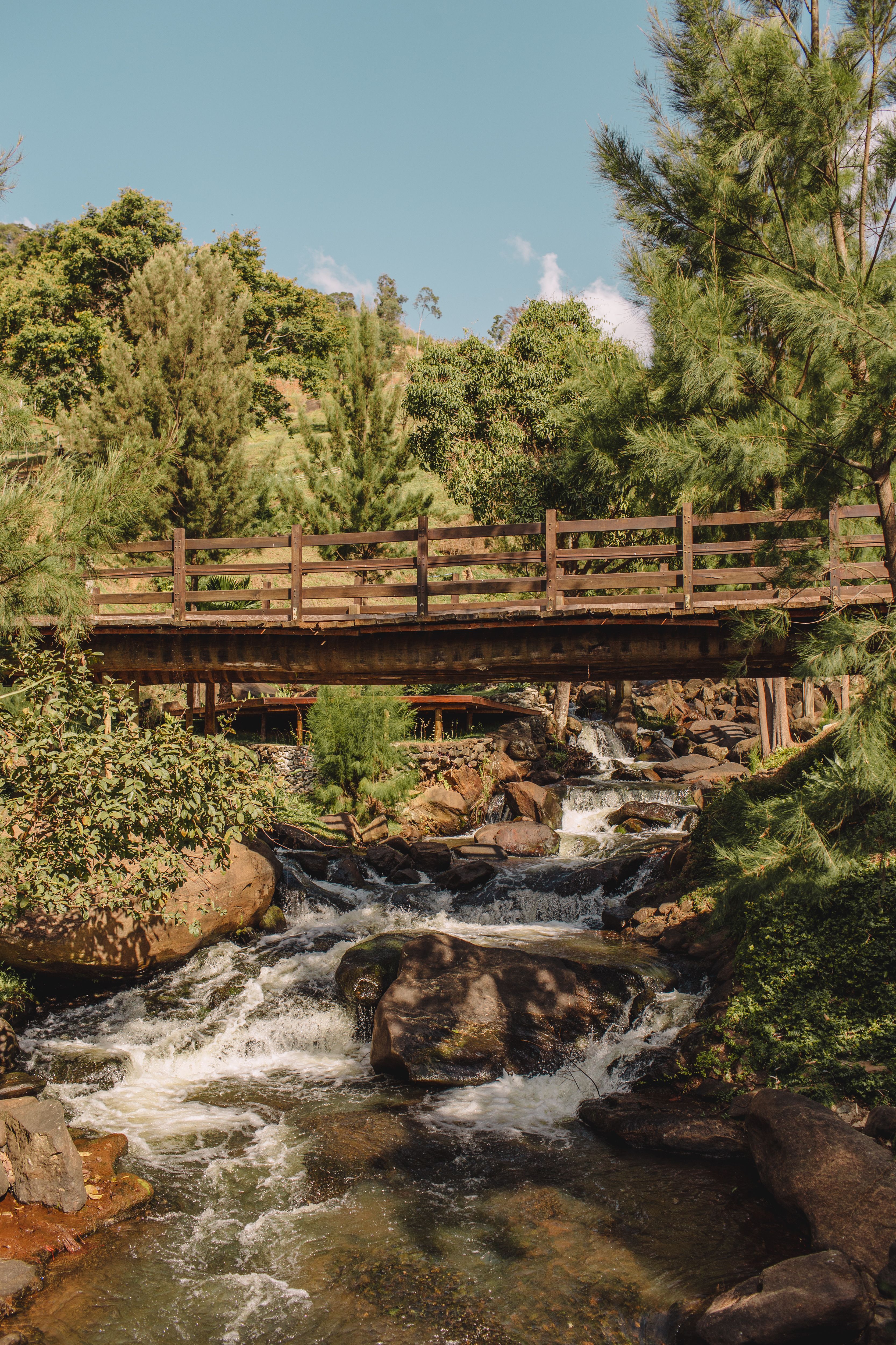 Wooden Bridge above Waterfall in Park · Free Stock Photo