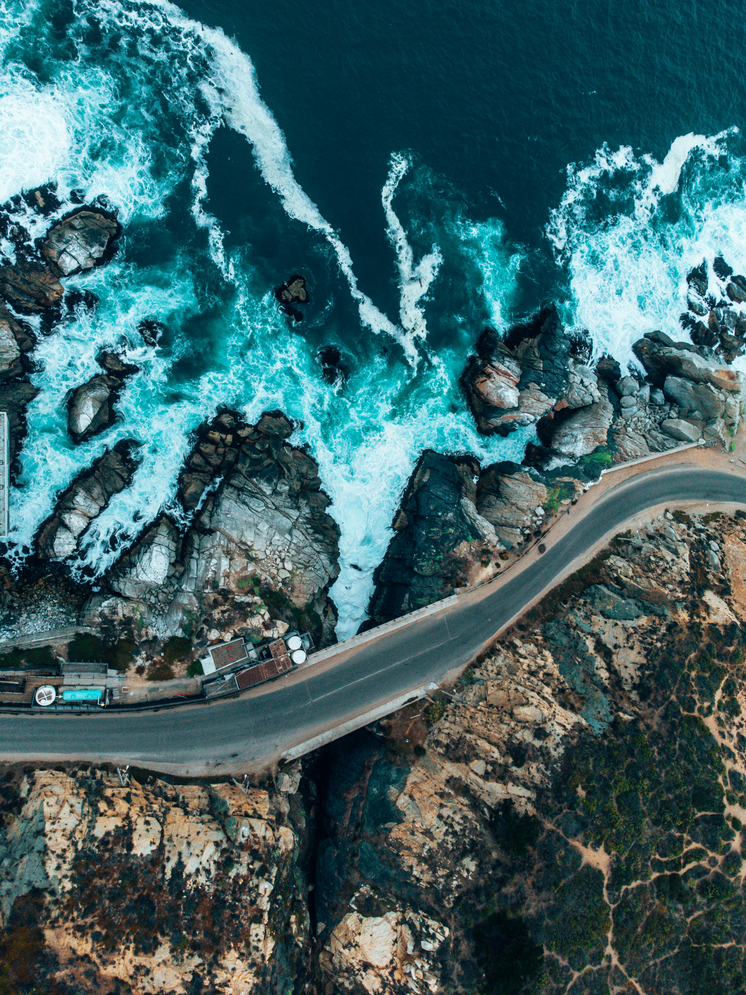 Aerial View of Road Beside the Ocean · Free Stock Photo