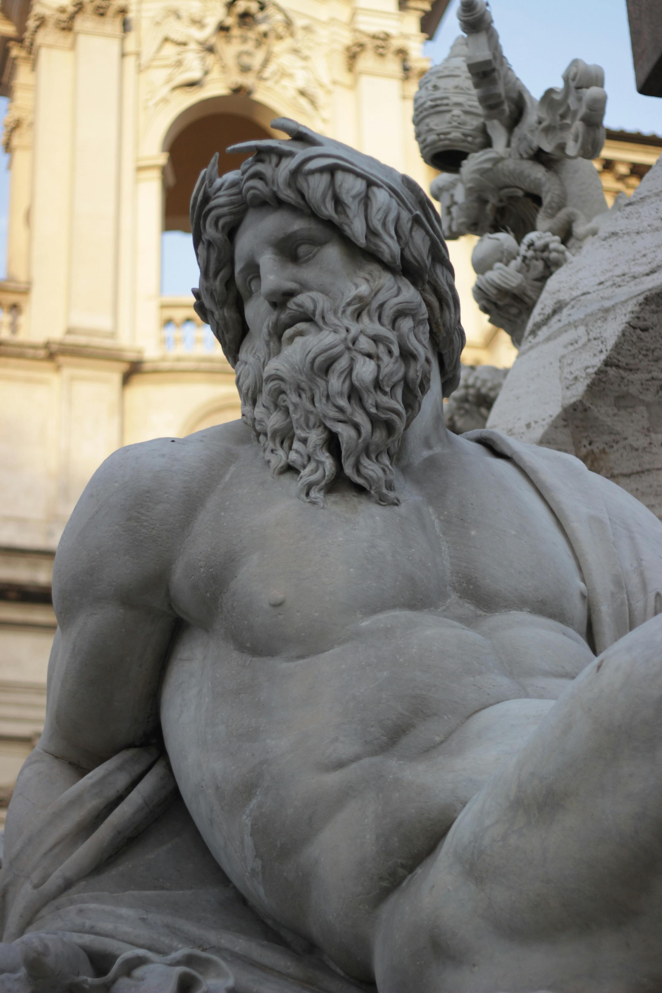 Zeus Statue in Bernini's Fountain of the Four Rivers in Rome Italy ...
