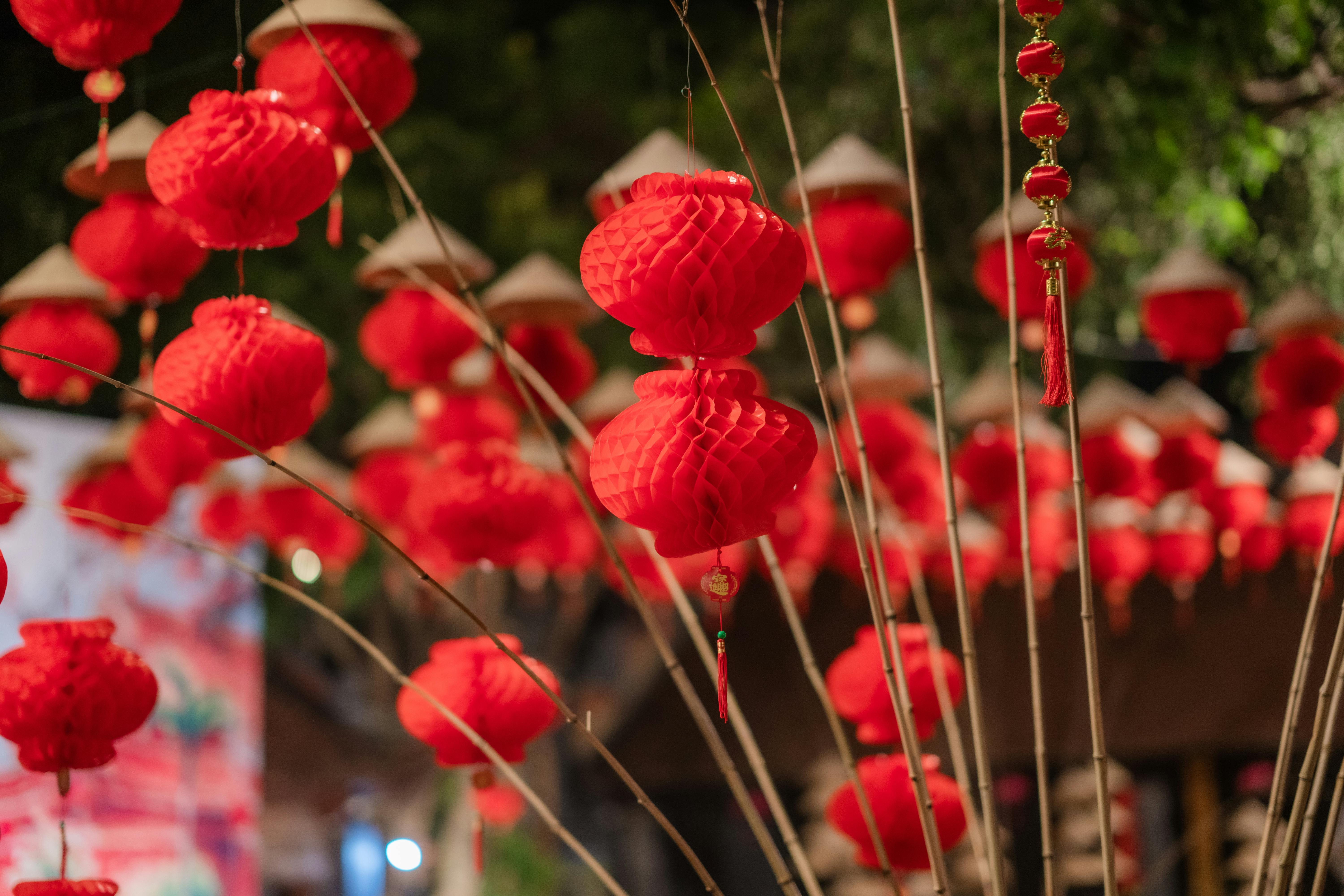 Red Lanterns on Sticks · Free Stock Photo