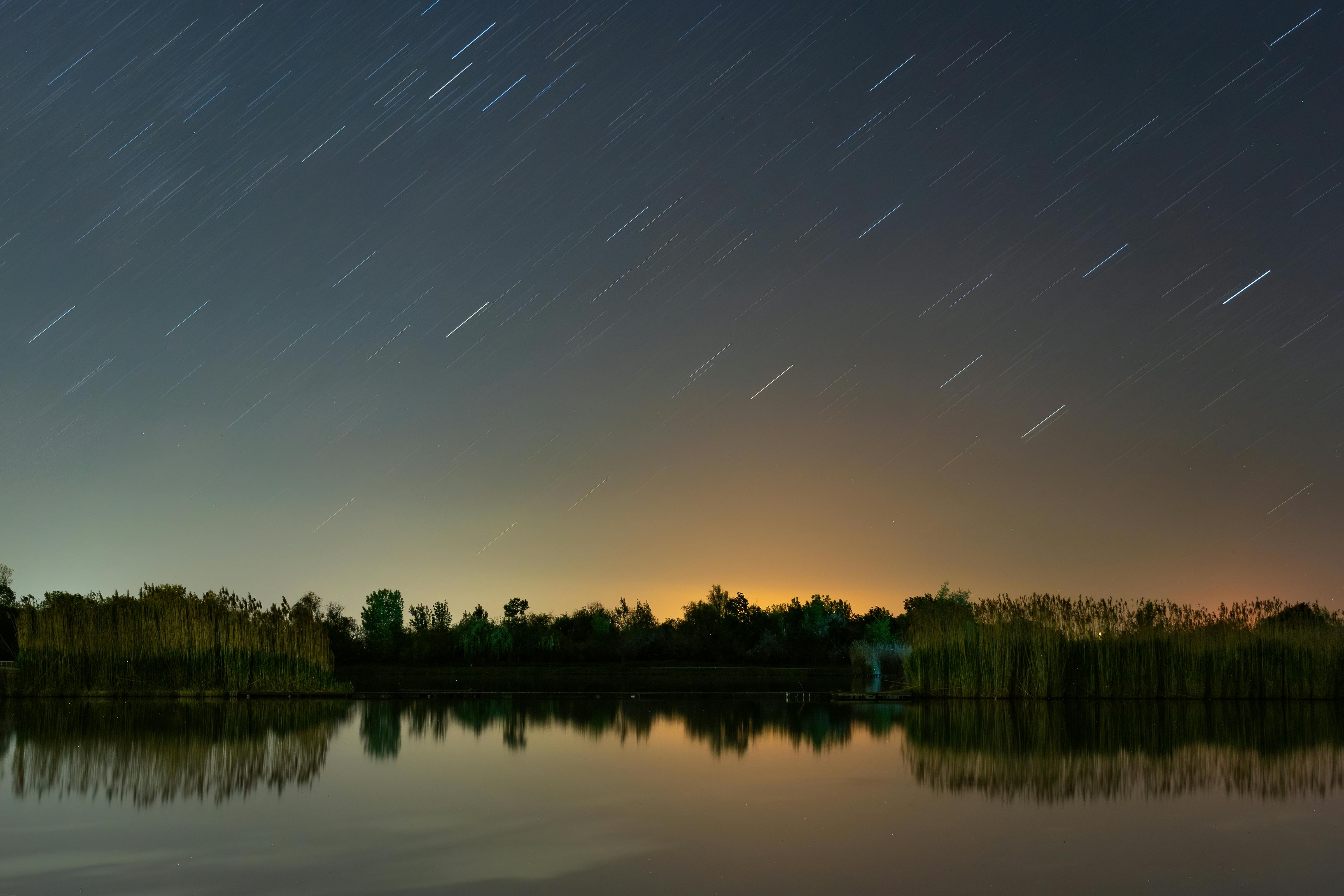 Meteor Shower above Lake Shore · Free Stock Photo