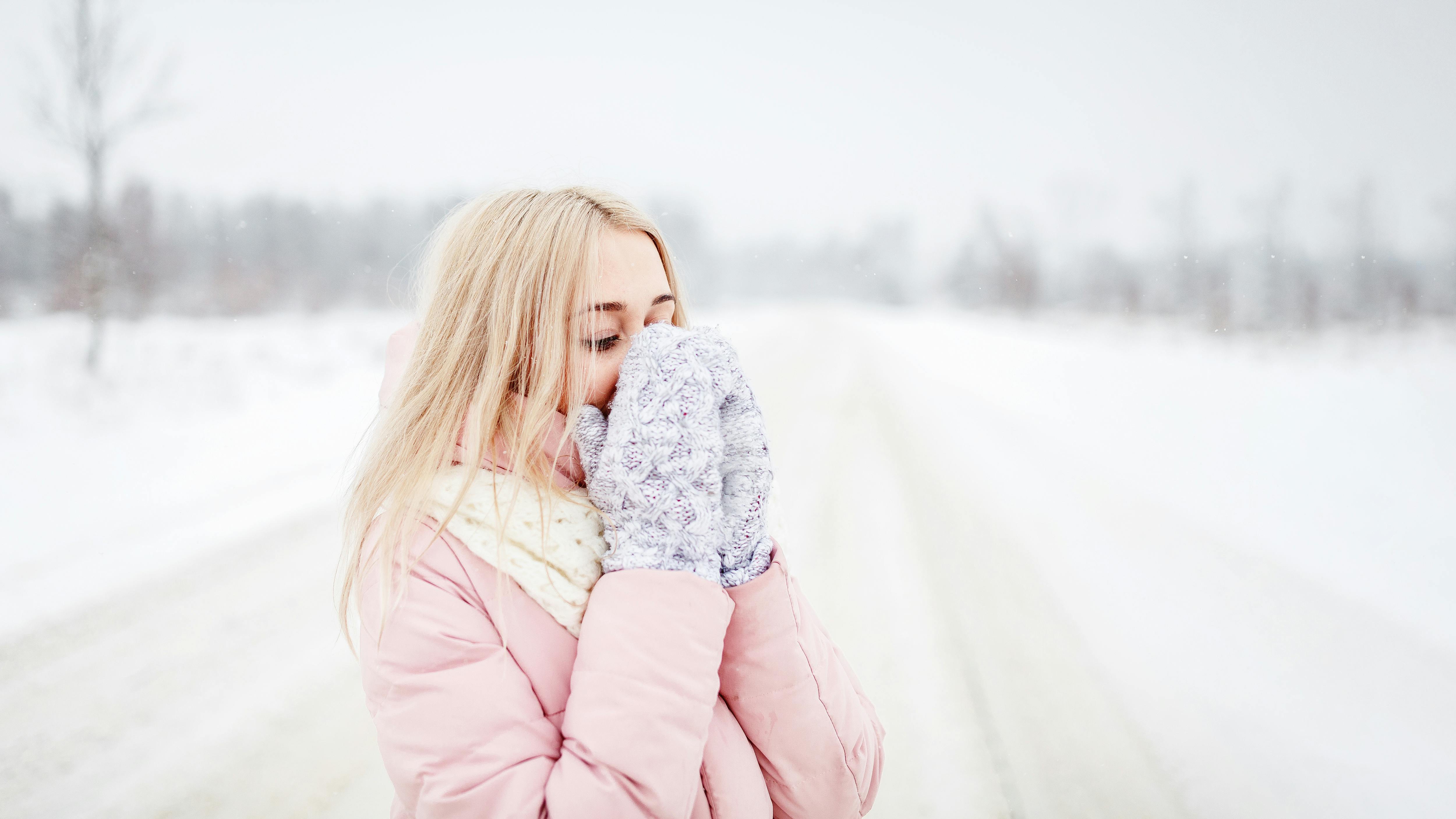 Blonde Woman in Coat under Tree in Winter · Free Stock Photo
