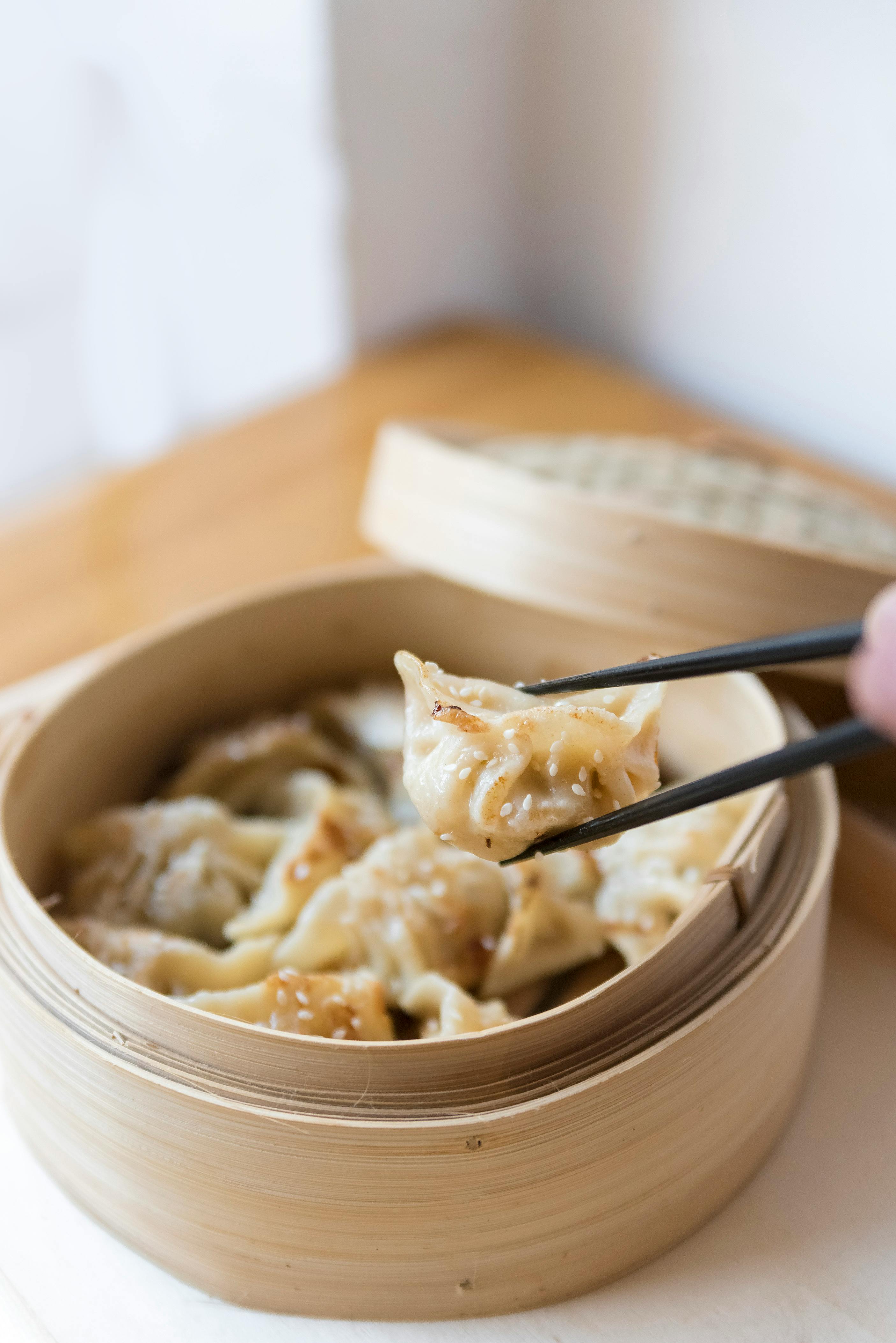 Close-up of Chopstick Holding Traditional Dumpling · Free Stock Photo