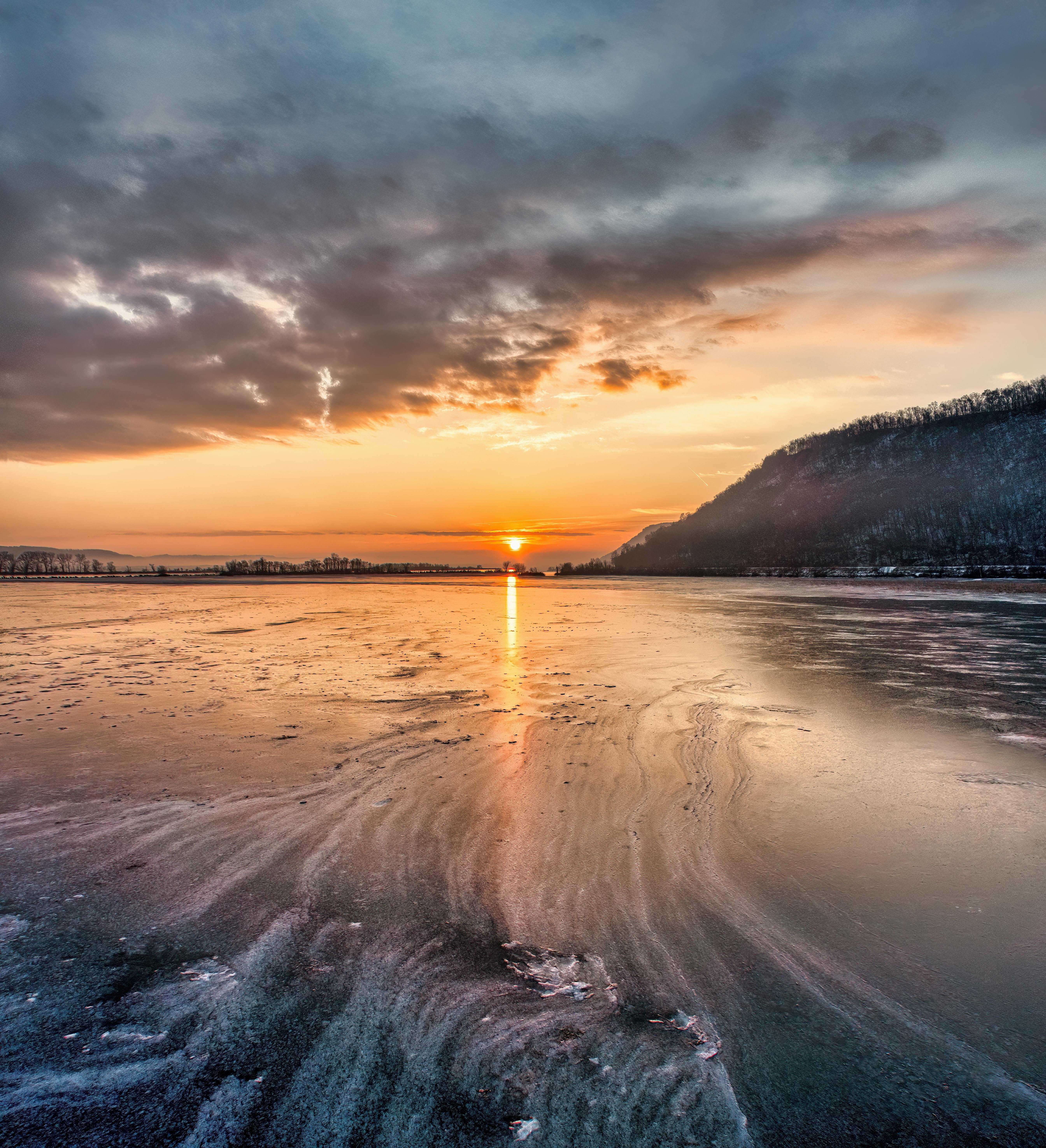 Sunset over Frozen Lake · Free Stock Photo