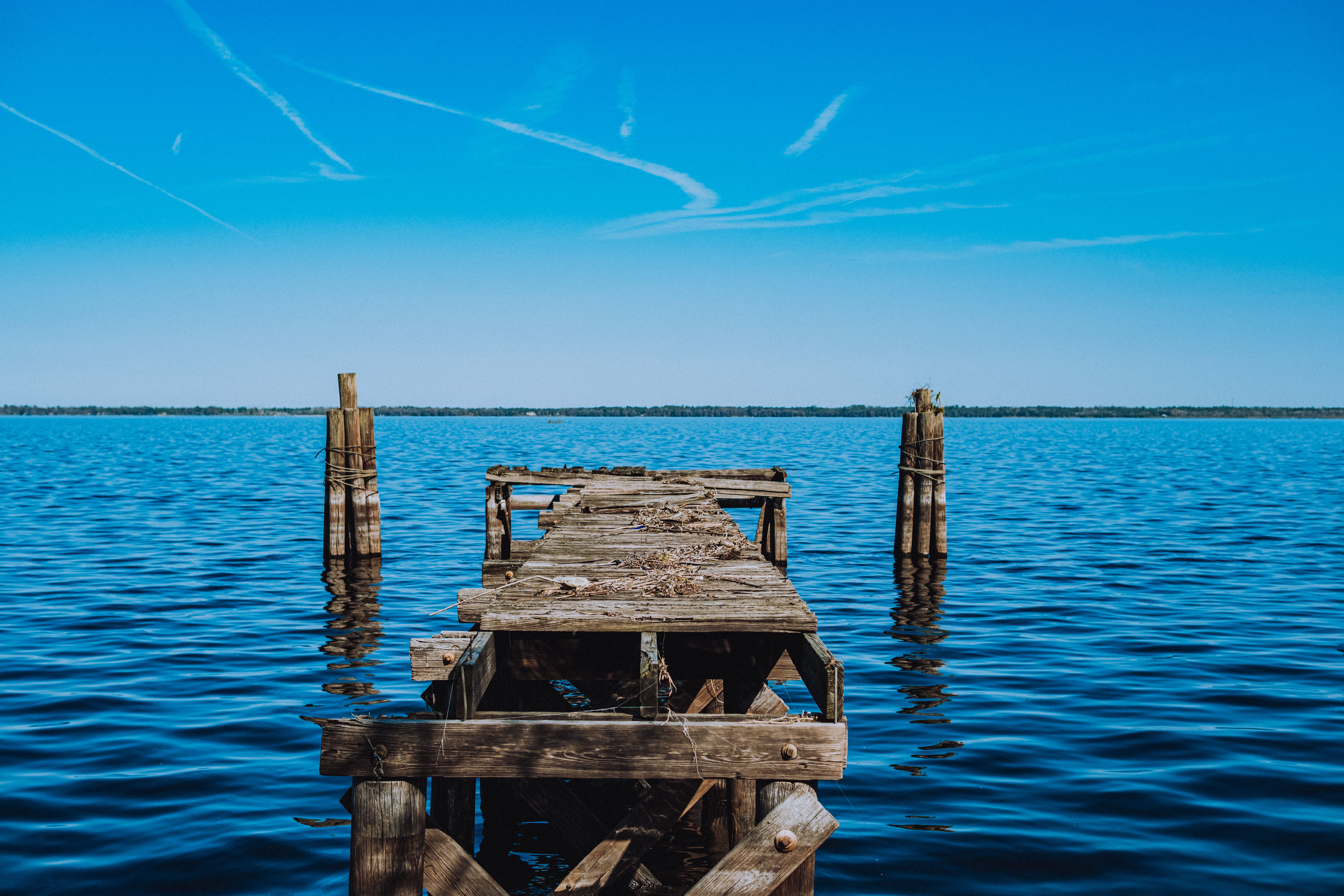 Dark Green Sea Water Wooden Pier · Free Stock Photo