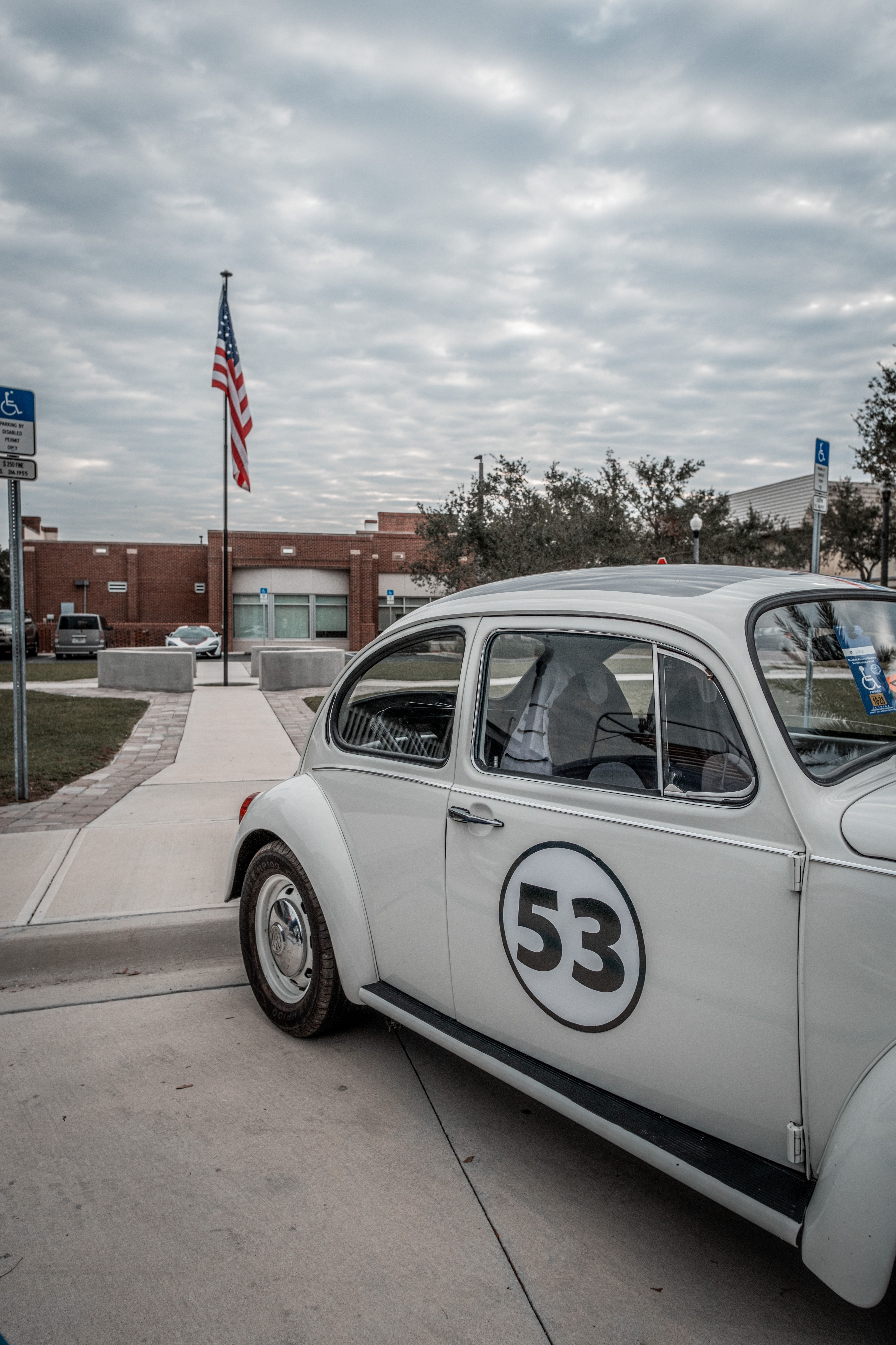 White Volkswagen Beetle with Herbie Number 53 · Free Stock Photo
