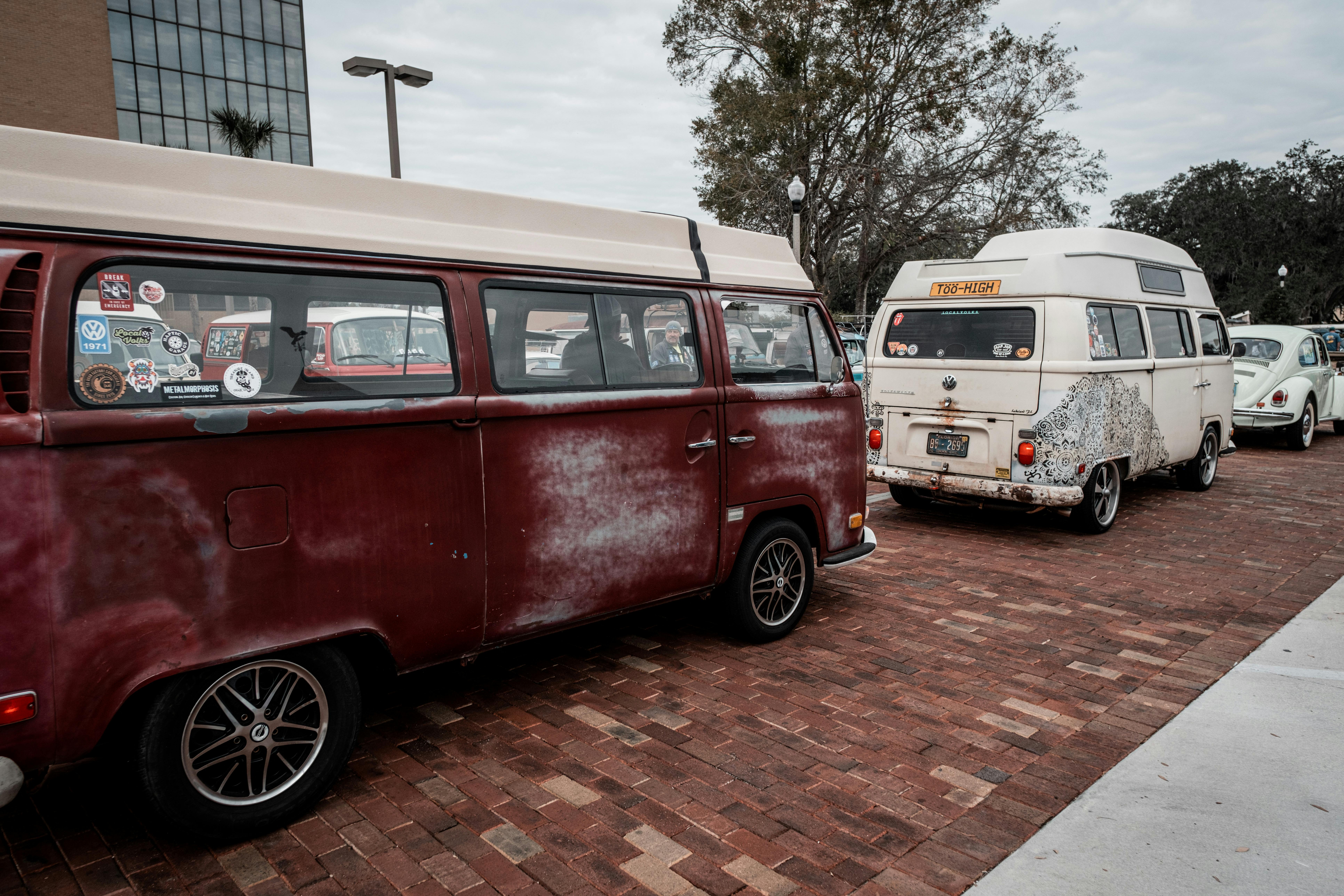 Old Spray-painted Volkswagen Microbus and Camper at a Car Show · Free ...