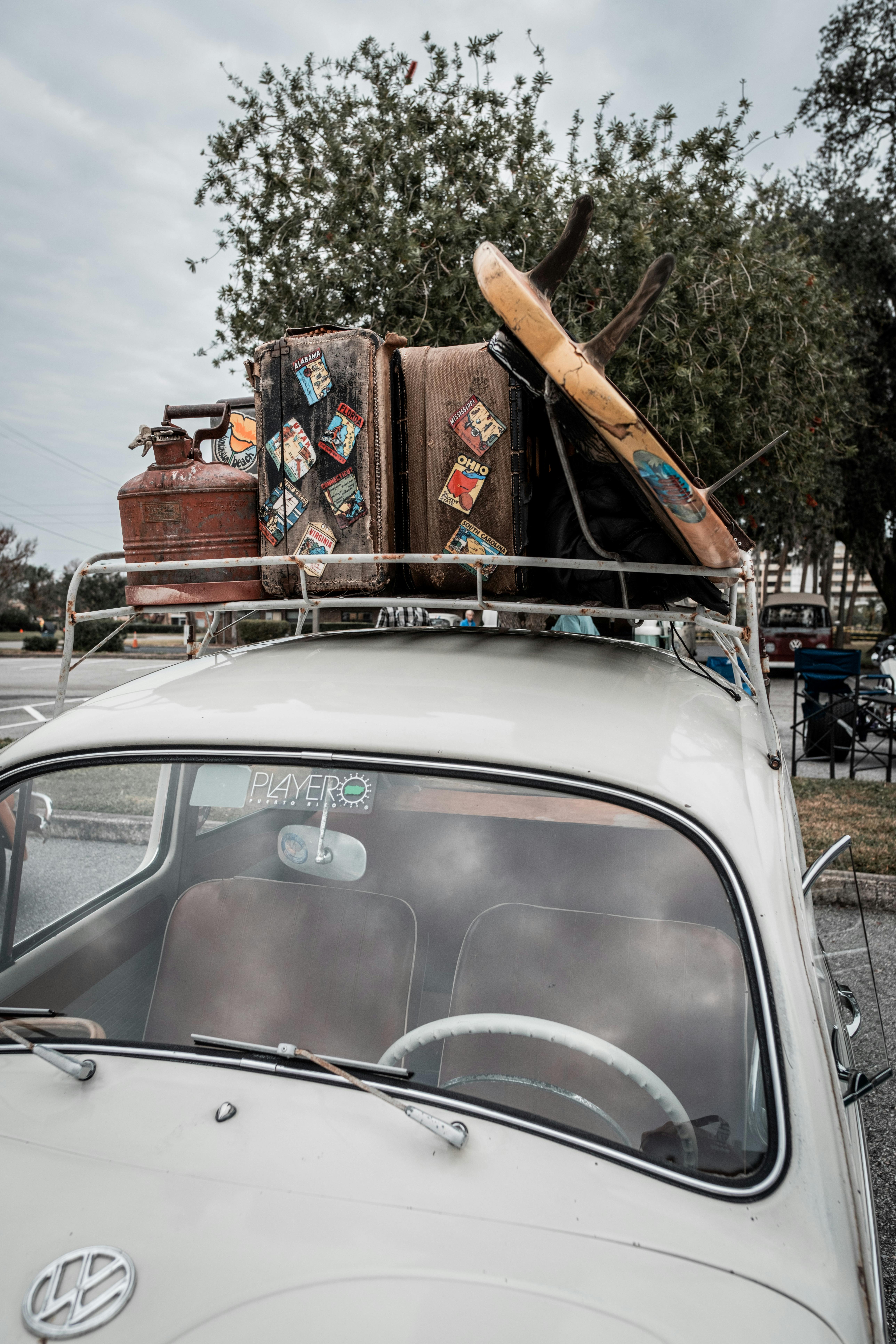 Luggage on the Roof Rack of a White Volkswagen Beetle Type 1 · Free ...